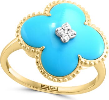 EFFY Turquoise & Diamond Clover Ring - 0.03ct. | Nordstromrack