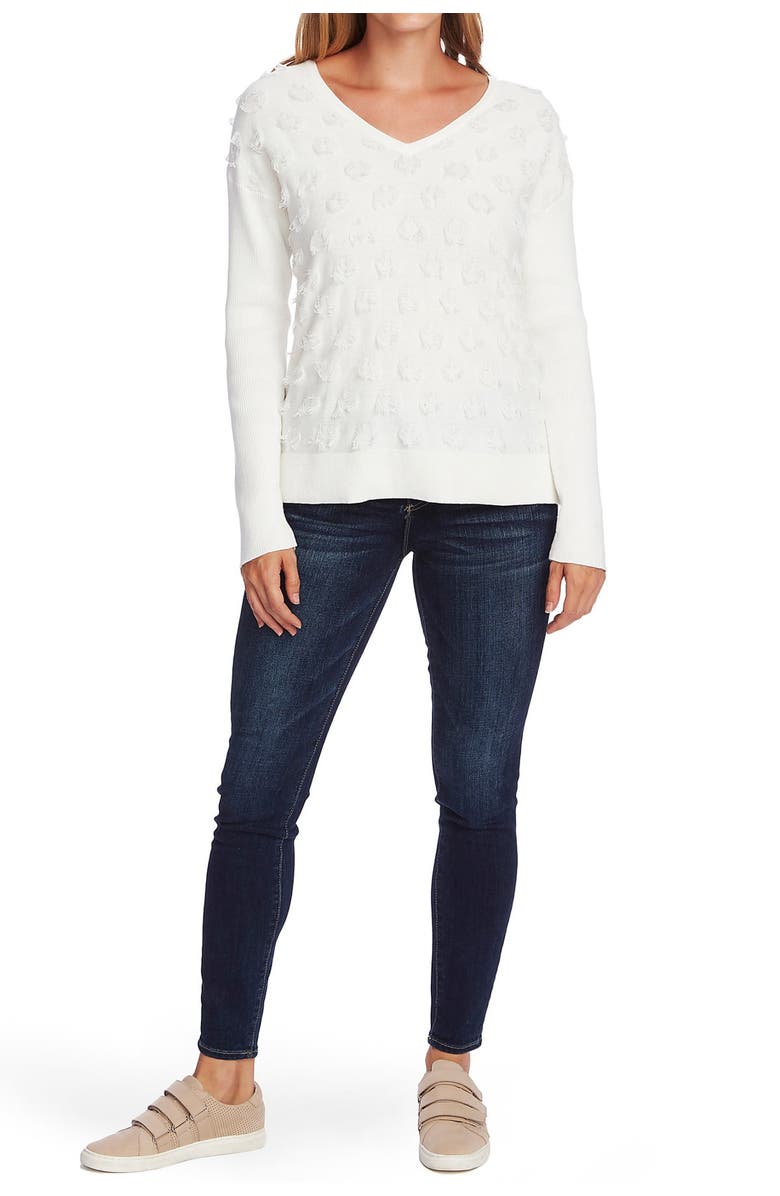 Vince Camuto Floating Fringe Dot V-Neck Sweater | Nordstromrack
