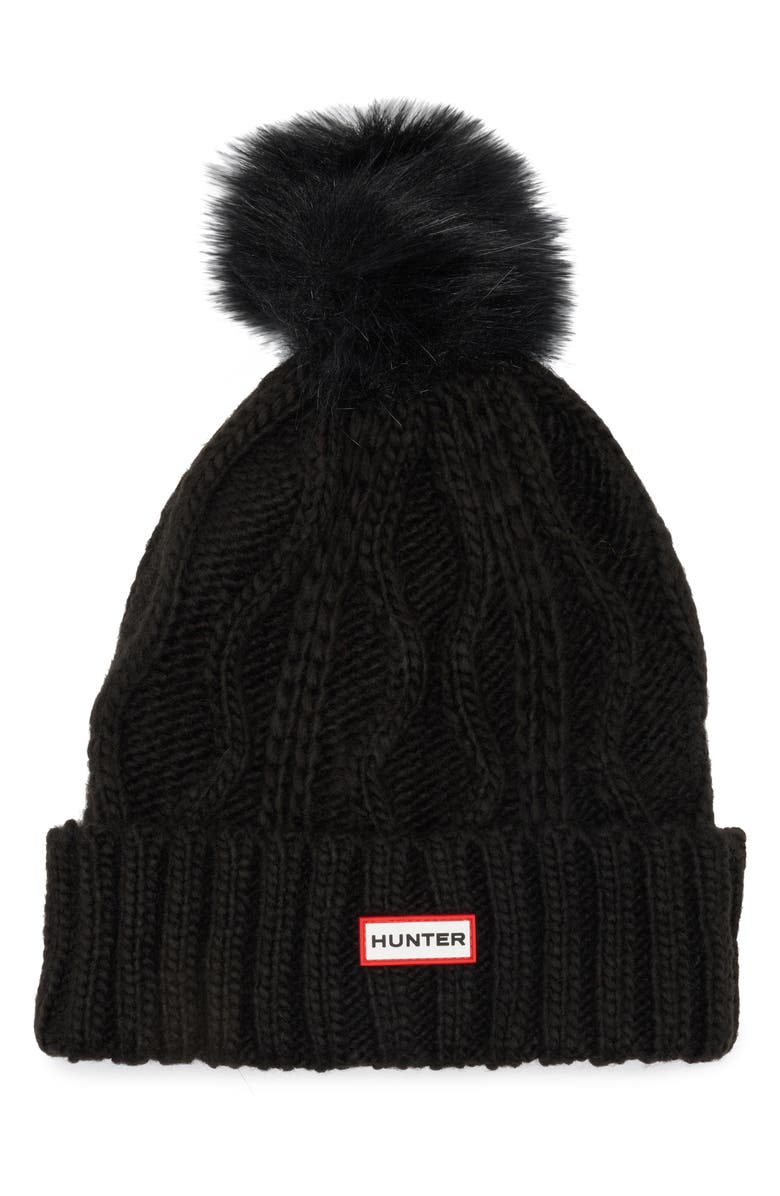 Hunter Faux Fur Pompom Cable Knit Cuff Beanie | Nordstromrack