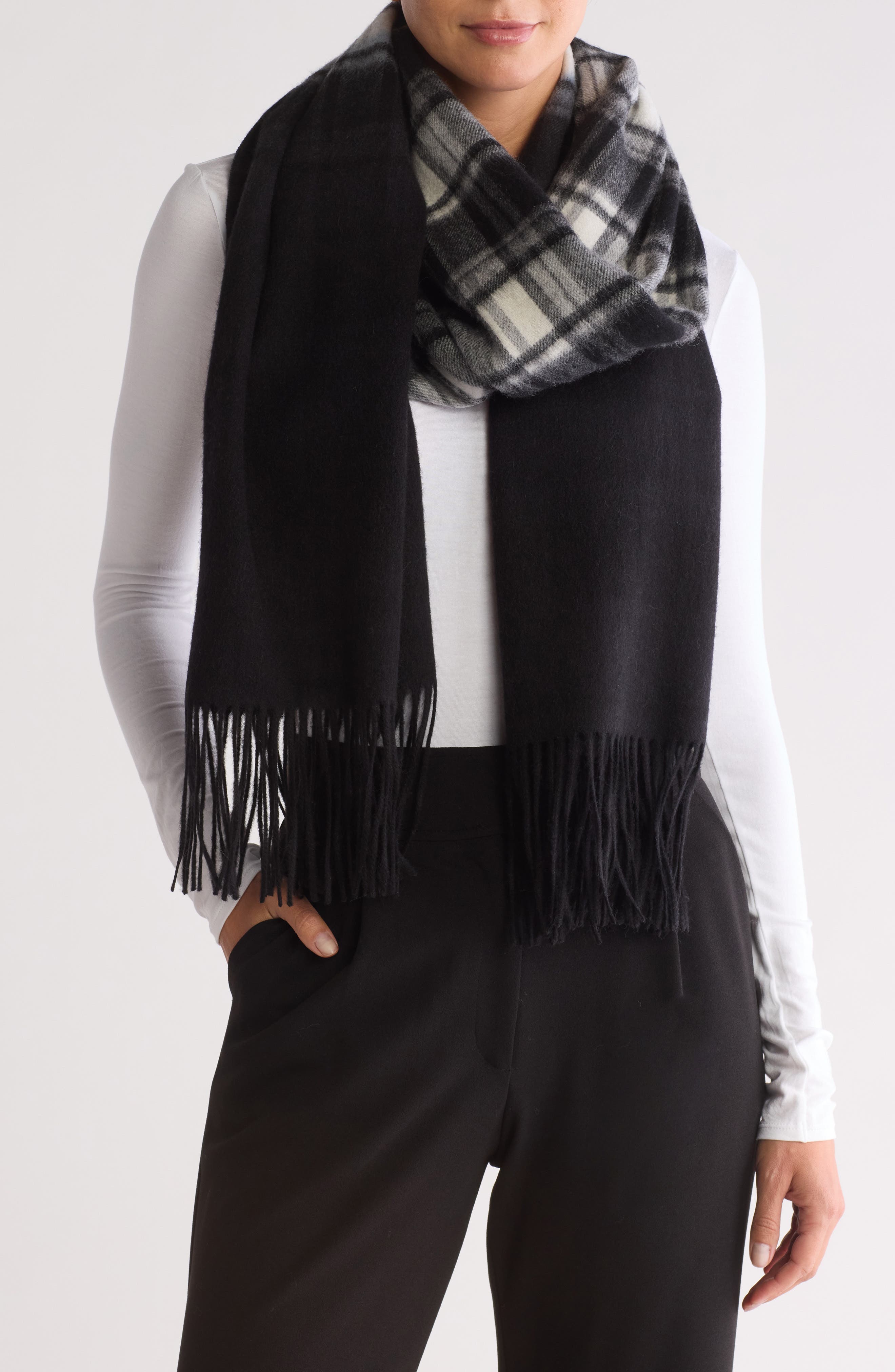 AllSaints Dip Dye Check Wool Scarf | Nordstromrack