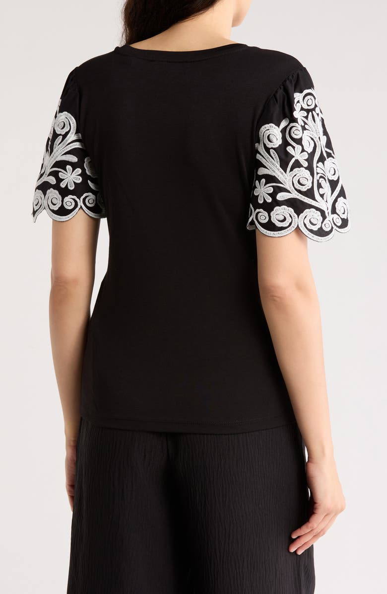 T Tahari Floral Embroidered Sleeve T-Shirt | Nordstromrack