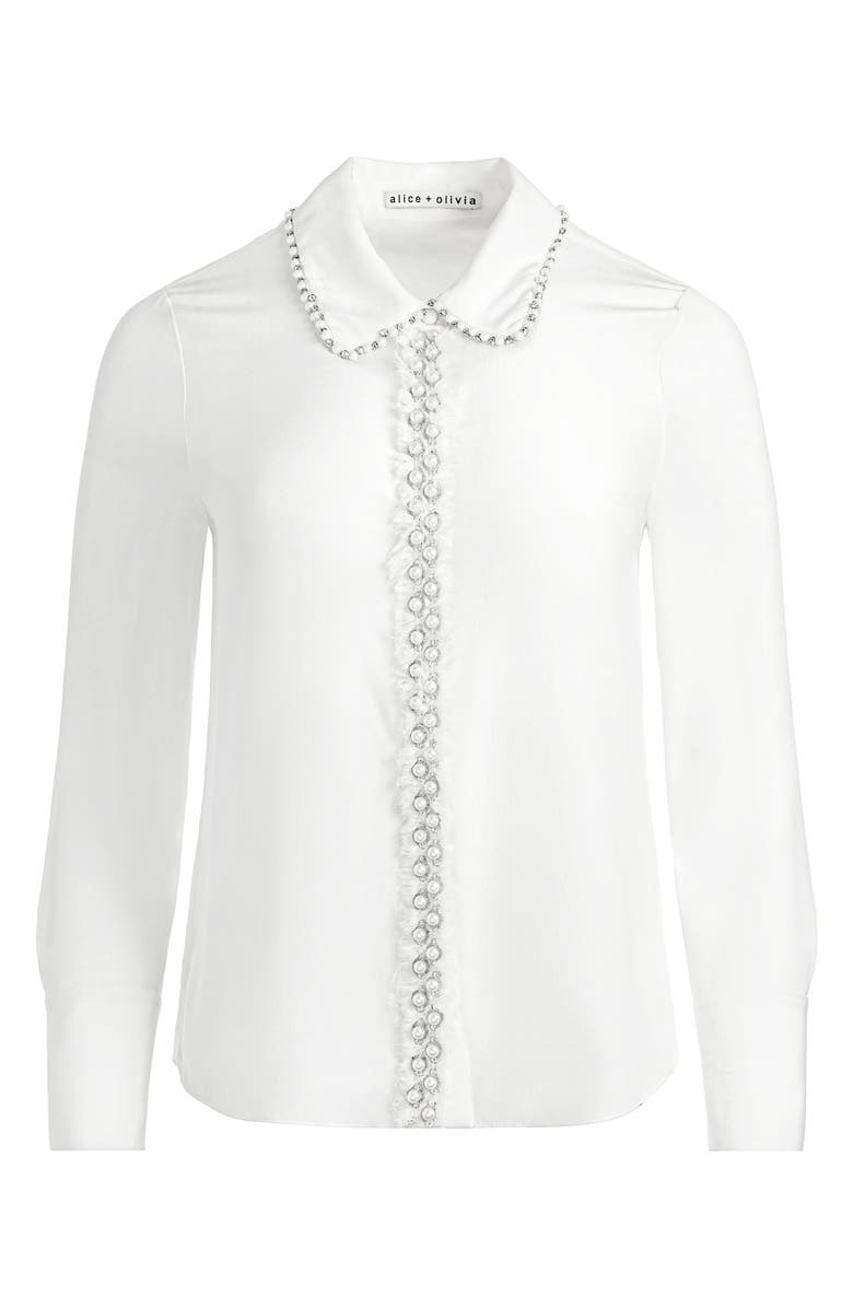 Alice + Olivia Willa Imitation Pearl Embellished Silk Button-Up Shirt ...