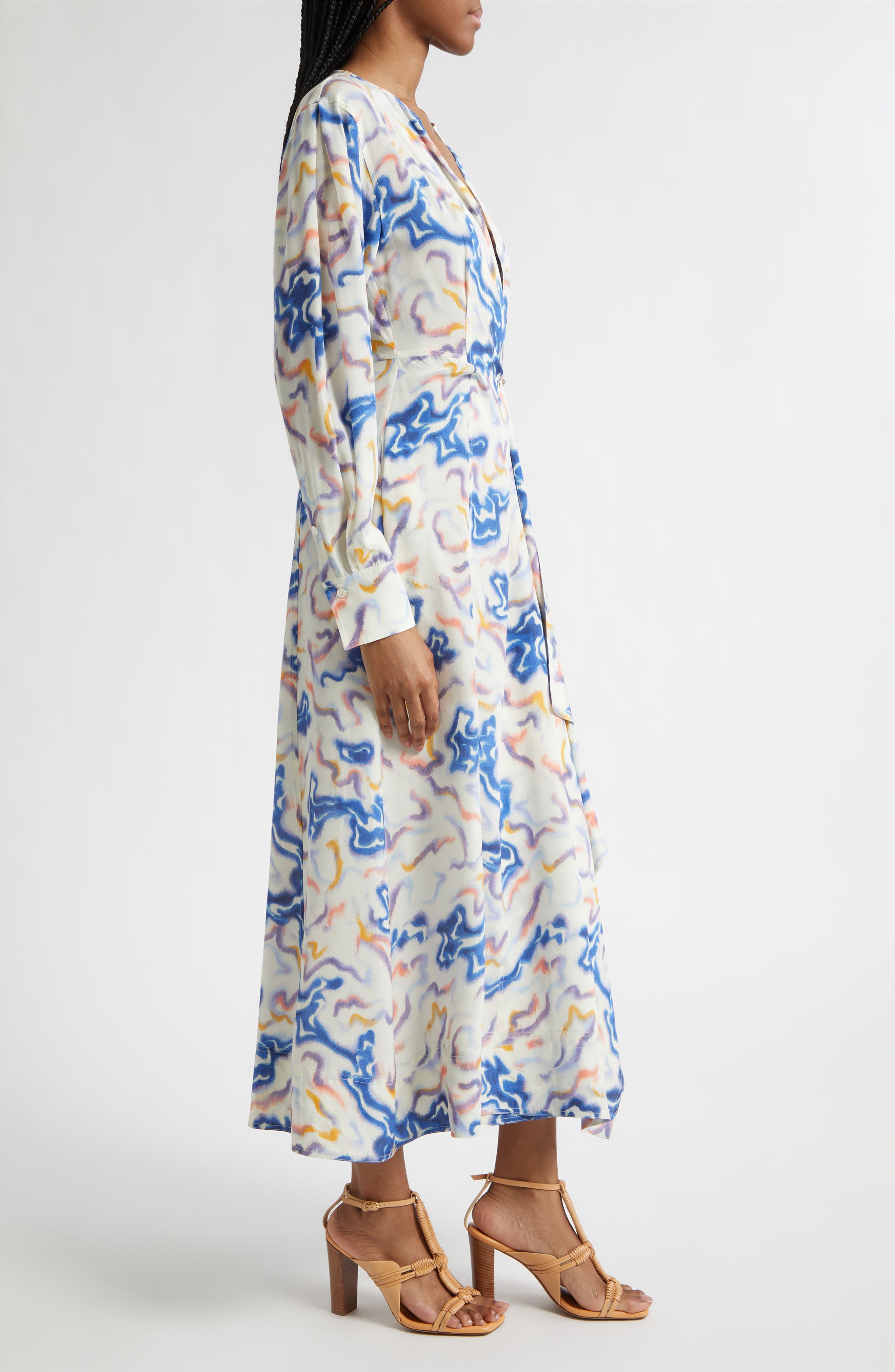 Ulla Johnson Adalyn Ikat Wave Print Long Sleeve Silk Crêpe de Chine ...