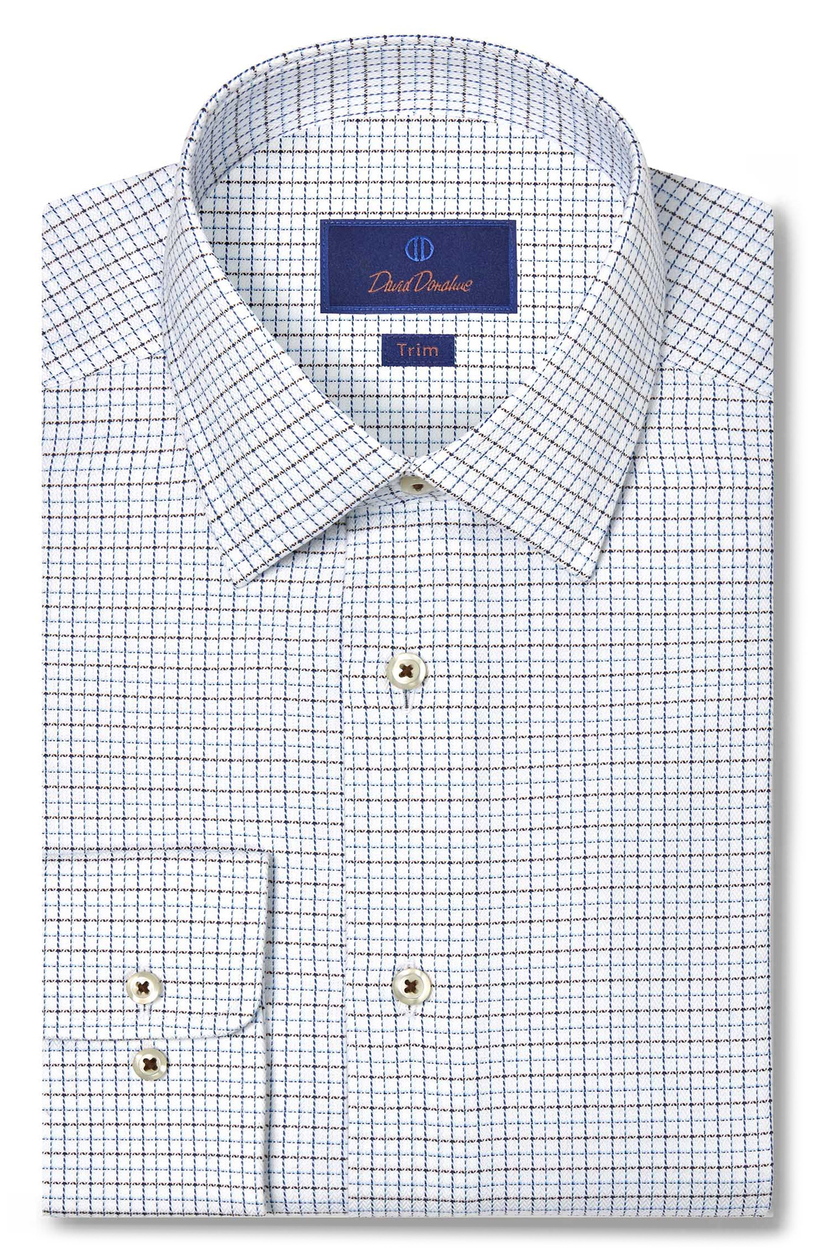 David Donahue Trim Fit Textured Herringbong Check Cotton Dress Shirt ...