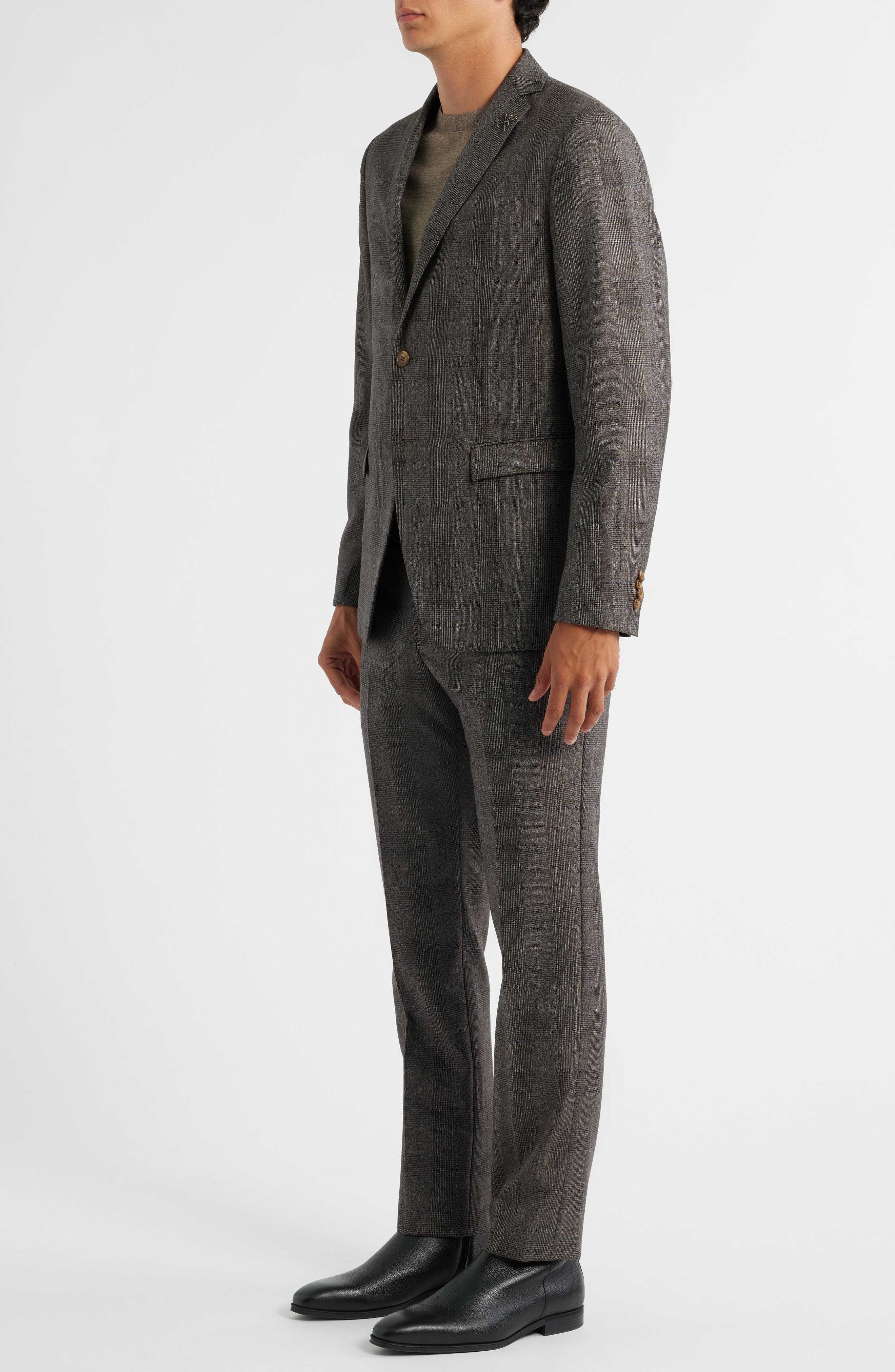 John Varvatos Star USA Varick Slim Fit Brown Glen Check Wool Blend Suit ...