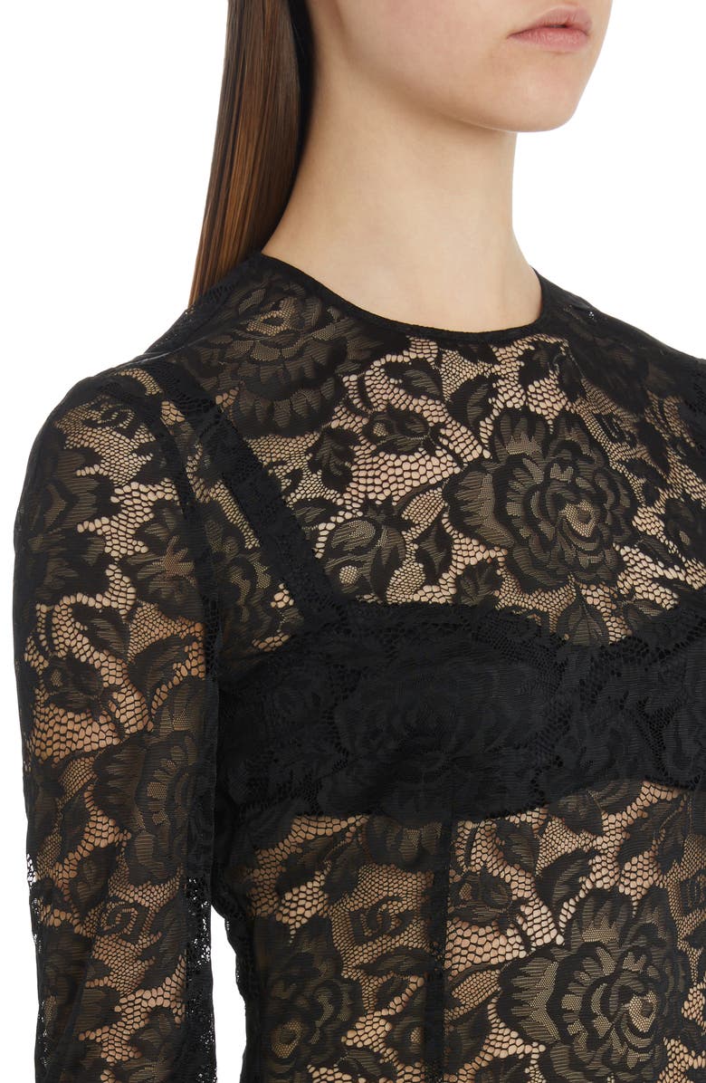 Dolce&Gabbana DG Floral Long Sleeve Sheer Lace Dress | Nordstrom
