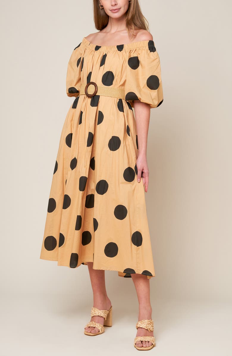 FLYING TOMATO Polka Dot Print Off-the-Shoulder Midi Dress | Nordstromrack