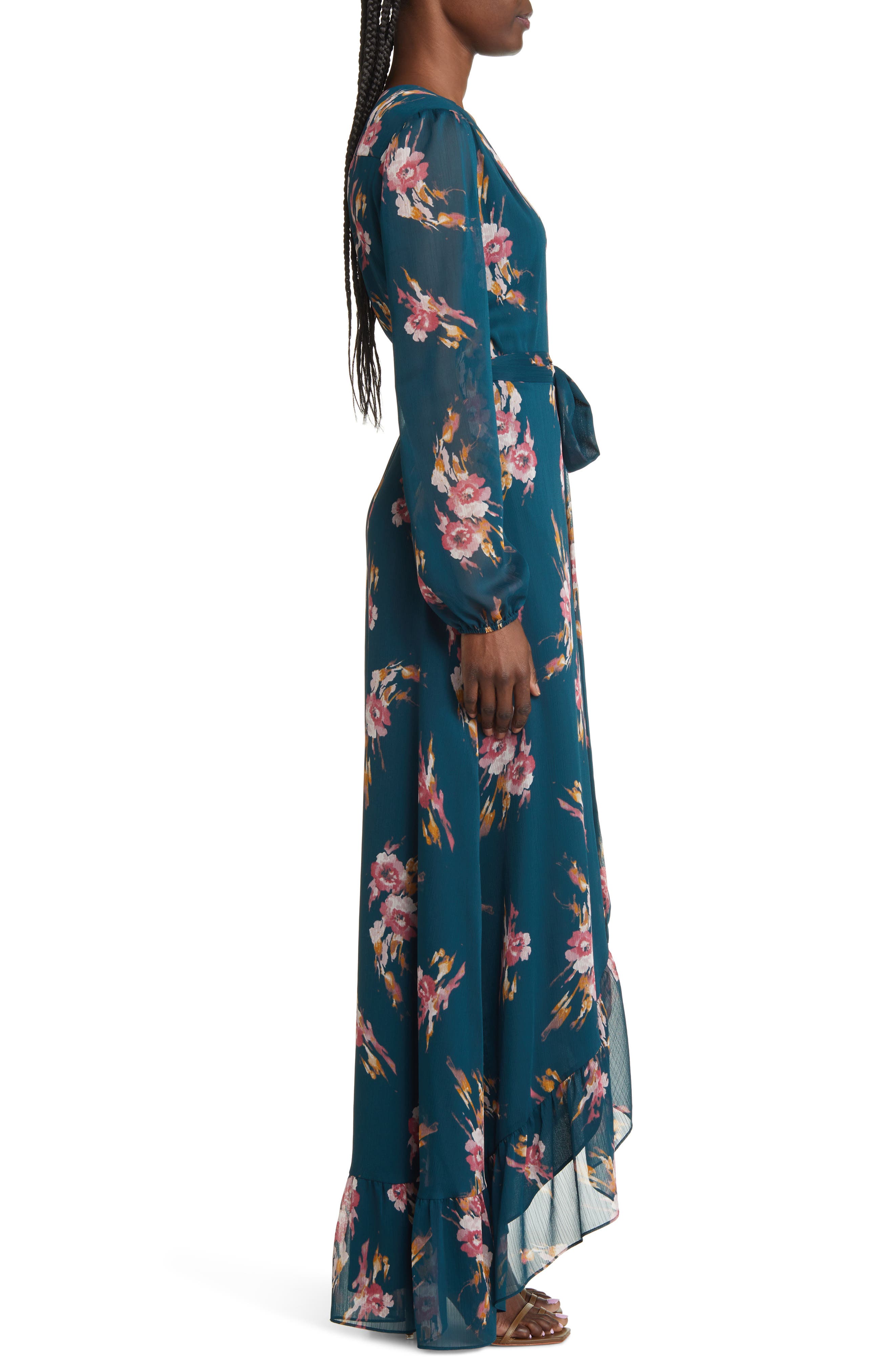 WAYF The Meryl Floral Long Sleeve Wrap Gown | Nordstrom
