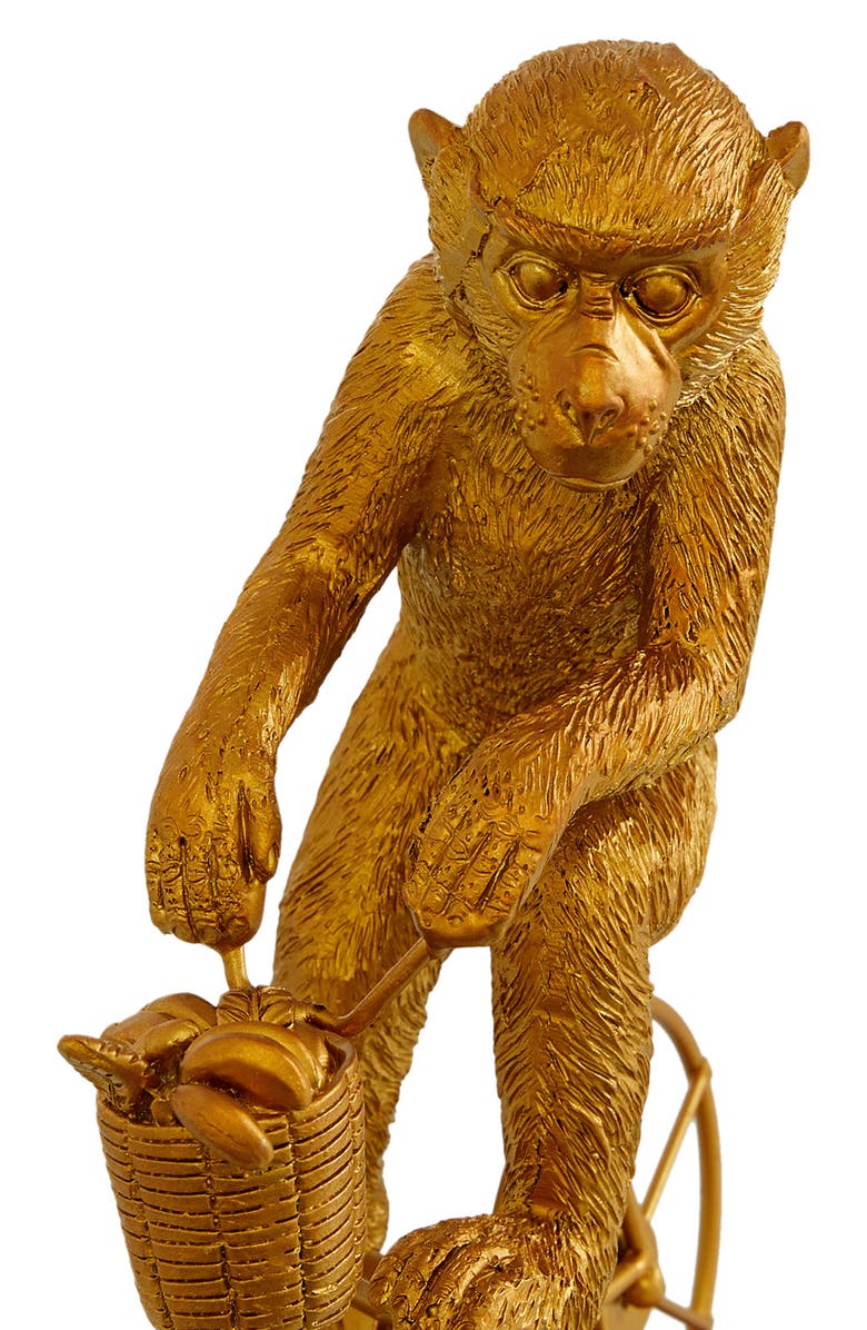 WILLOW ROW Eclectic Gold Polystone Monkey on Bicycle Sculpture ...
