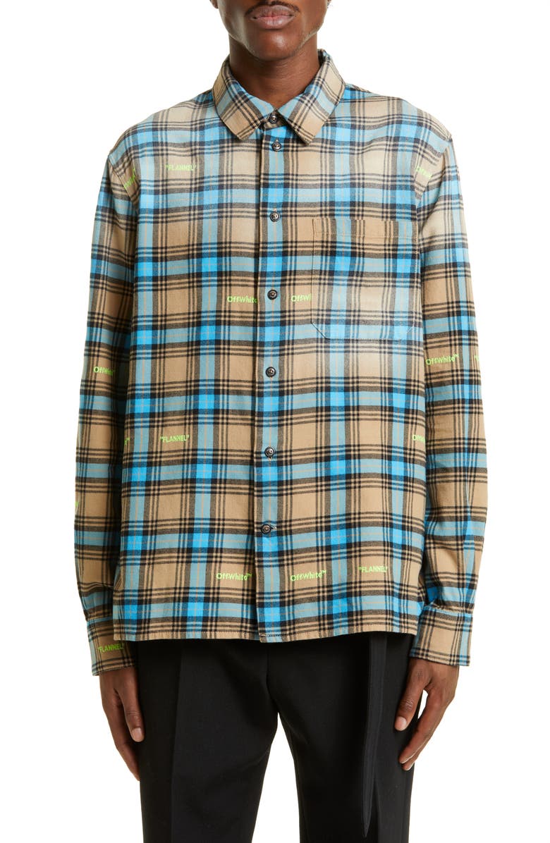 Off-White Helvet Logo Check Flannel Button-Up Shirt | Nordstromrack