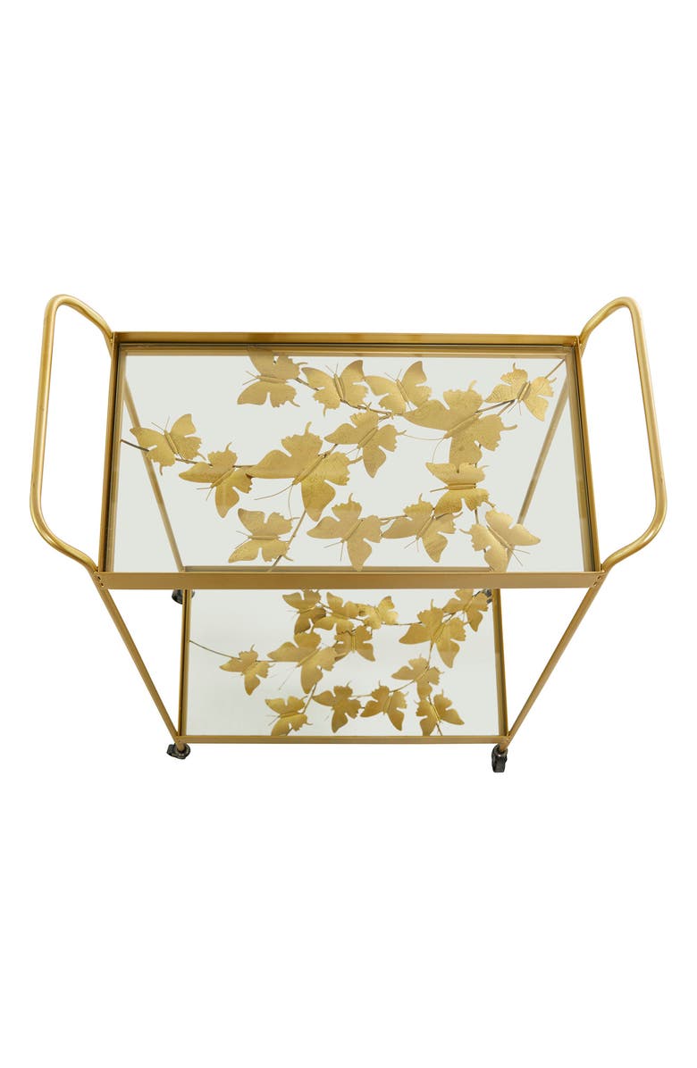WILLOW ROW Goldtone Metal & Glass 2-Shelf Rolling Bar Cart with Handles ...