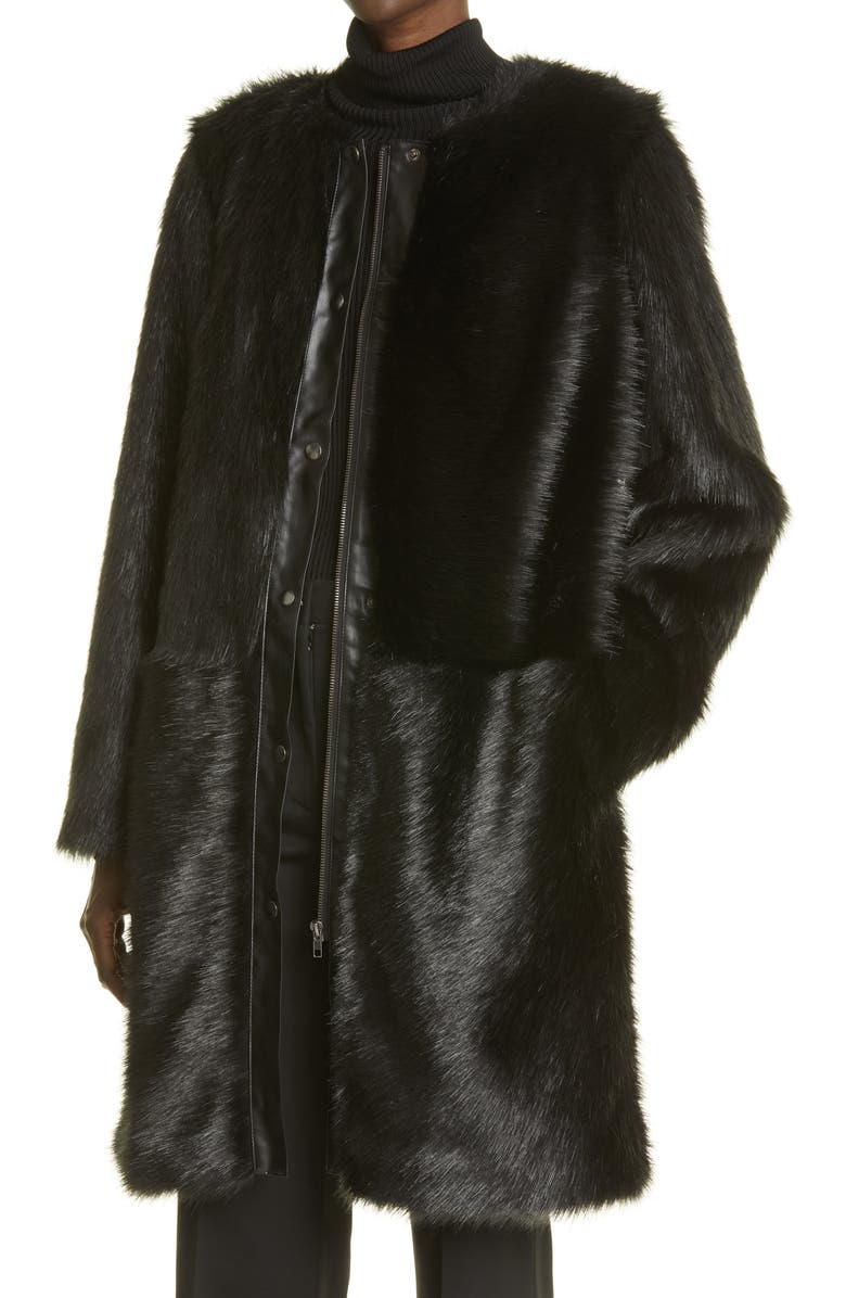 St. John Collection Leather Trim Faux Fur Coat | Nordstromrack