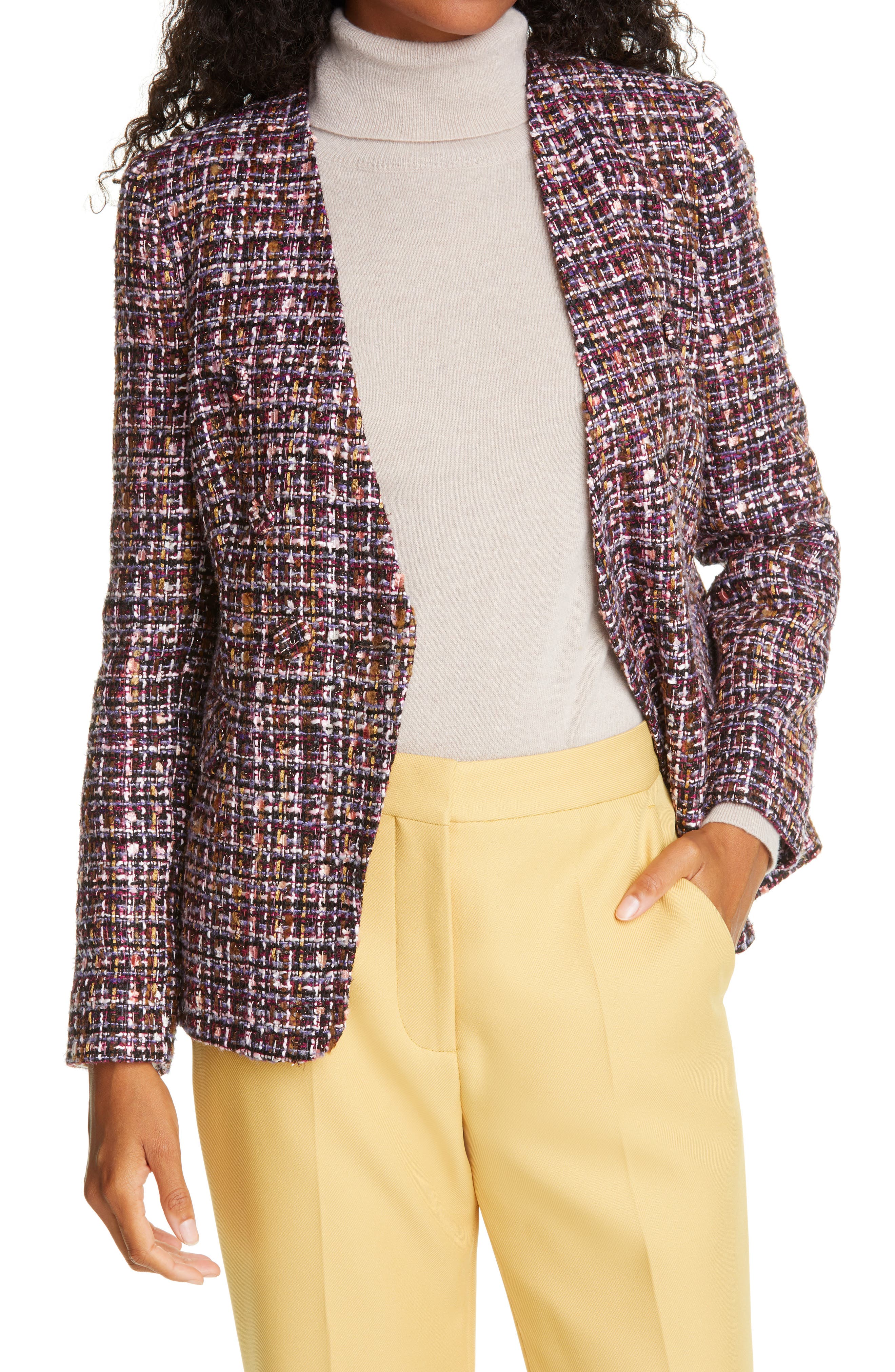 Helene Berman Collarless Button Front Tweed Jacket | Nordstrom