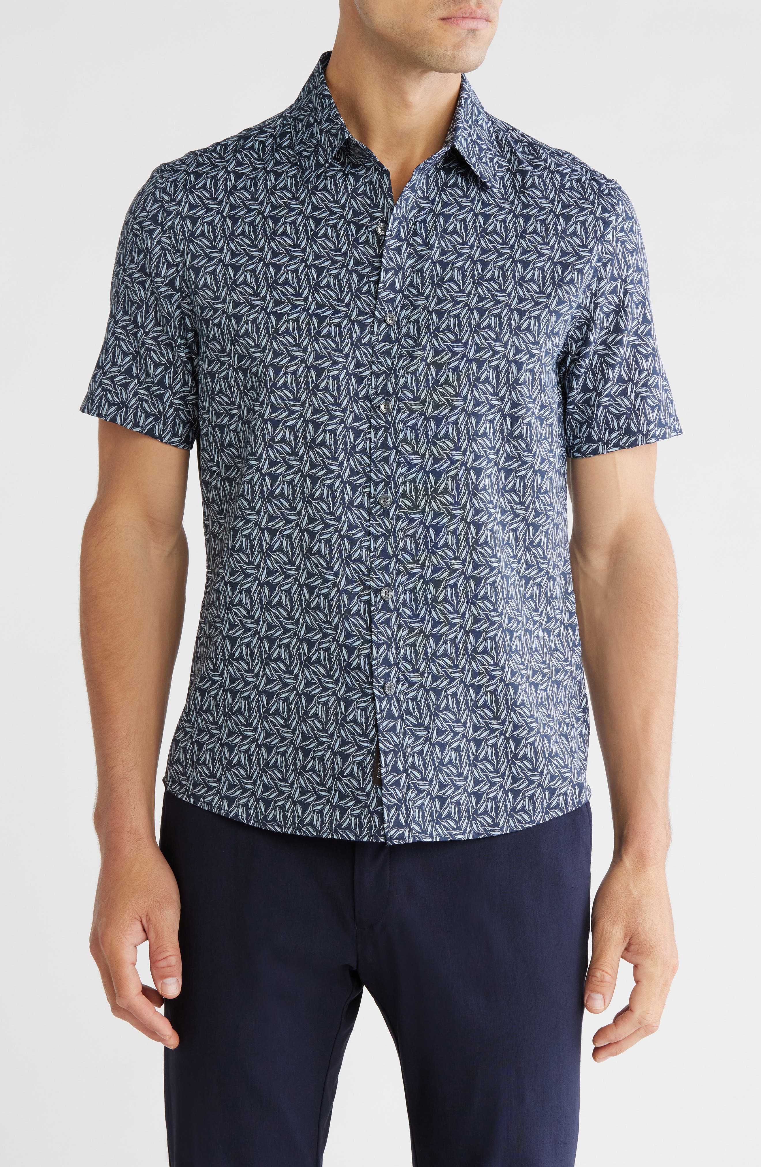Michael Kors Slim Fit Leaf Sketch Short-Sleeve Button-Up Shirt ...