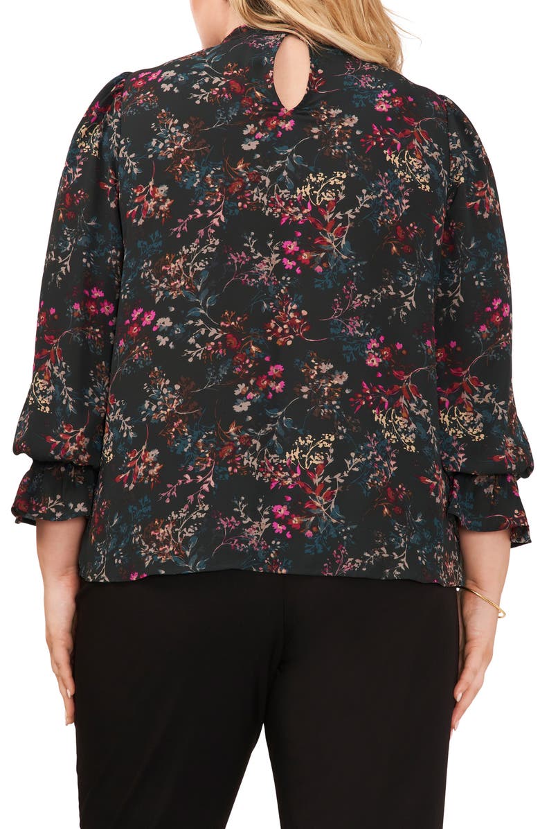 Halogen® Floral Ruffle Cuff Mock Neck Top | Nordstromrack