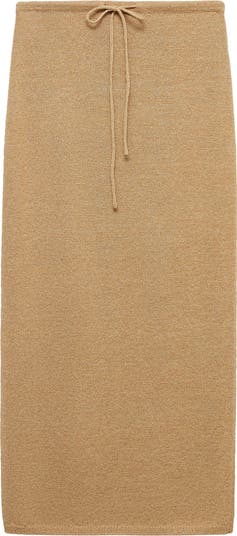 MANGO Drawstring Cotton Blend Knit Midi Skirt | Nordstrom