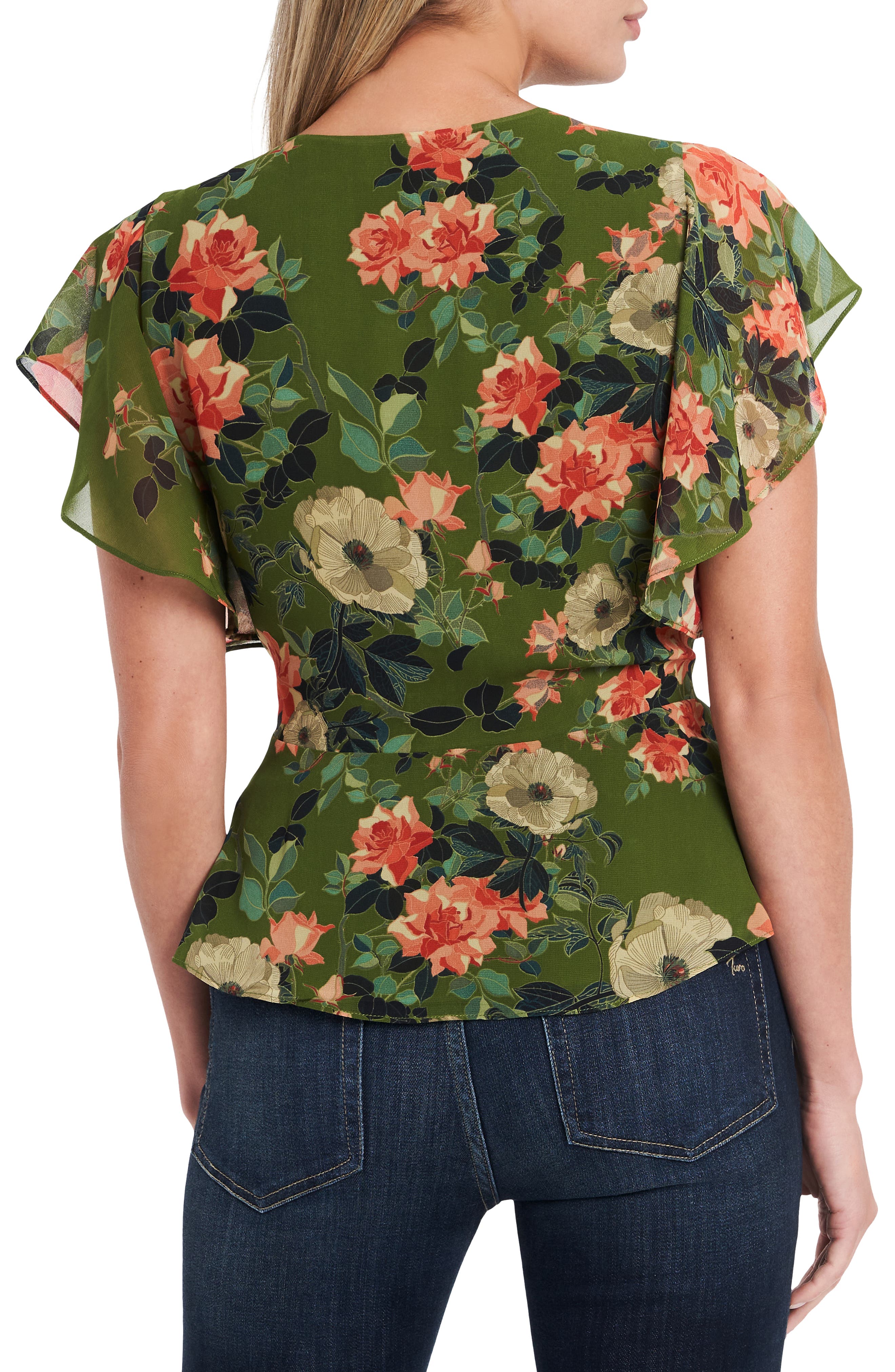 Vince Camuto Guilded Floral Print Peplum Top | Nordstromrack