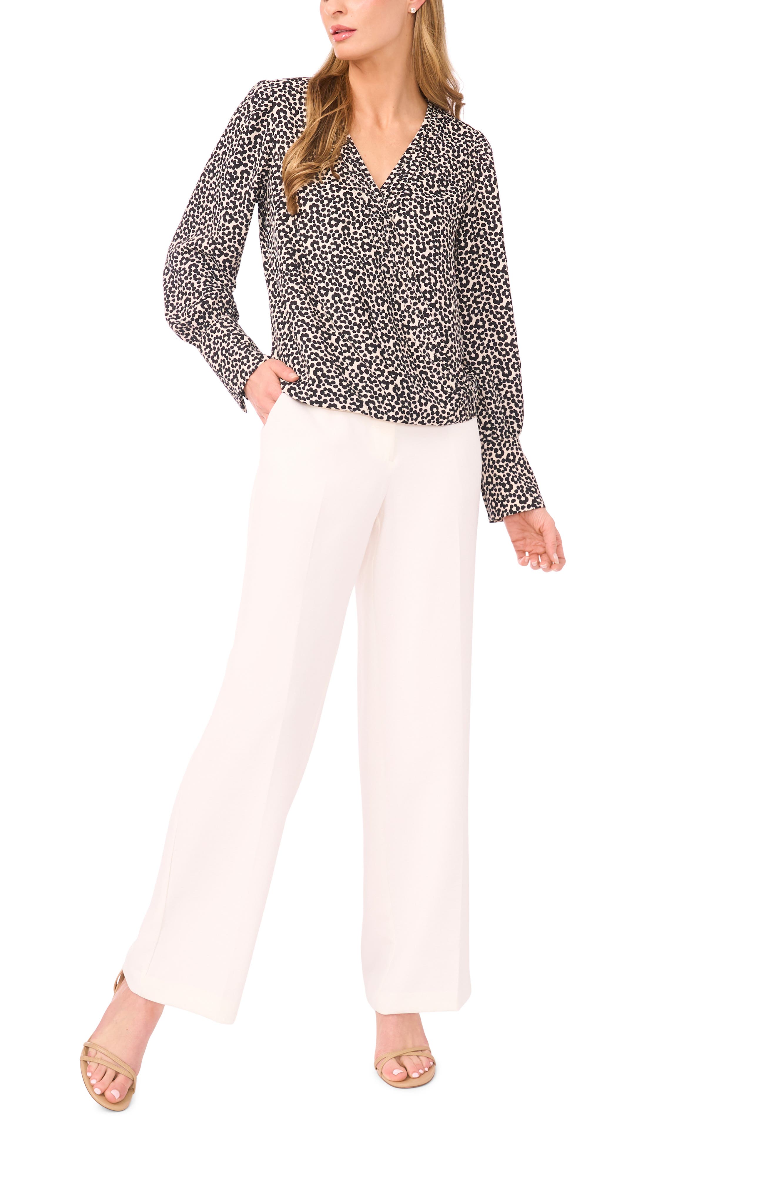 Halogen® Dot Flower Print Long Sleeve Wrap Top | Nordstromrack
