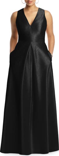 Alfred Sung Dupioni Pleat A-Line Gown | Nordstrom