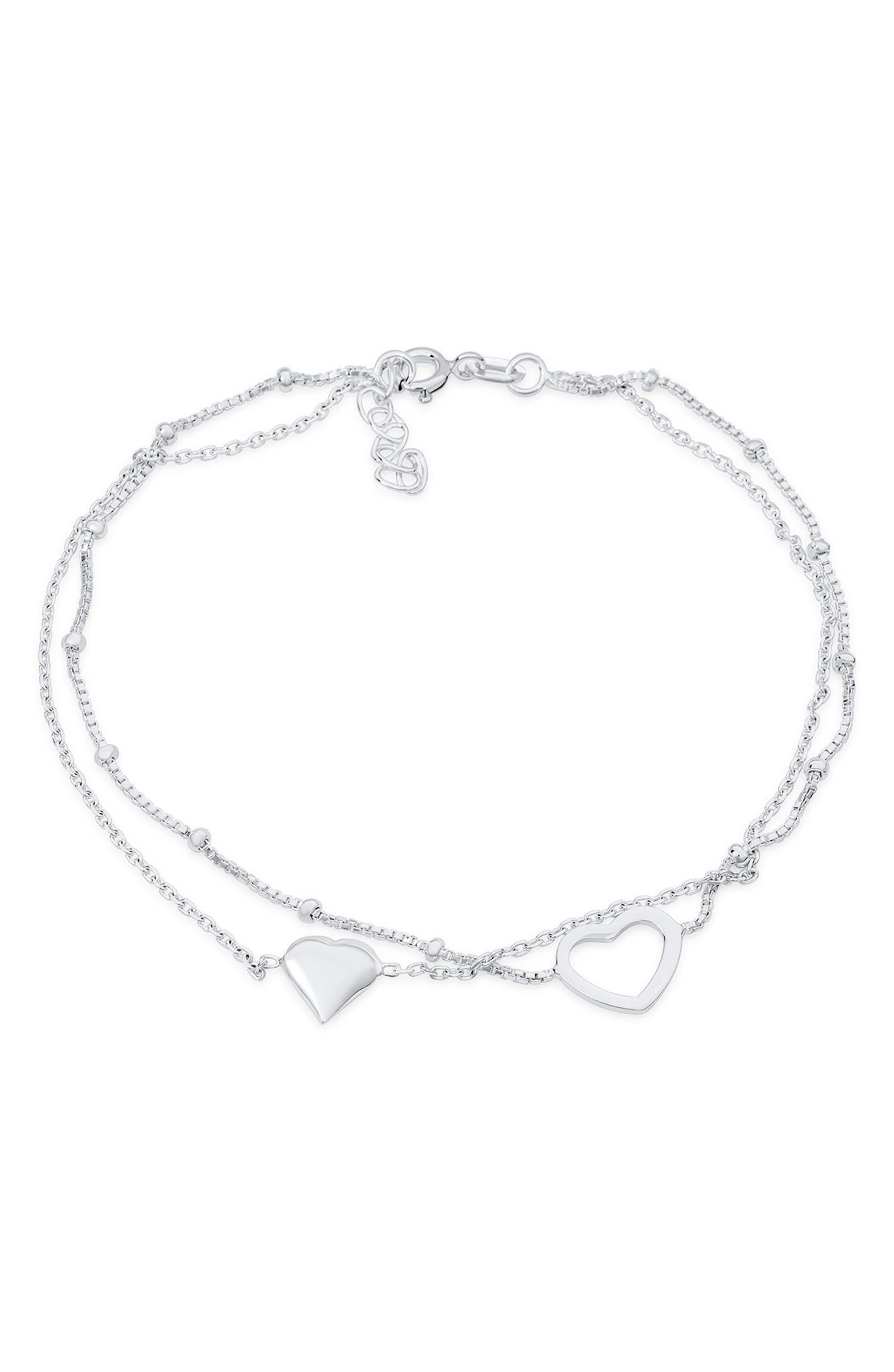 BLING JEWELRY Sterling Silver Interlocking Heart Anklet | Nordstromrack