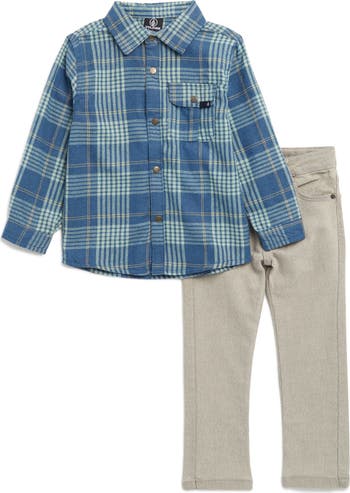 VOLCOM BABY Kids' Plaid Flannel & Denim Jeans Set | Nordstromrack