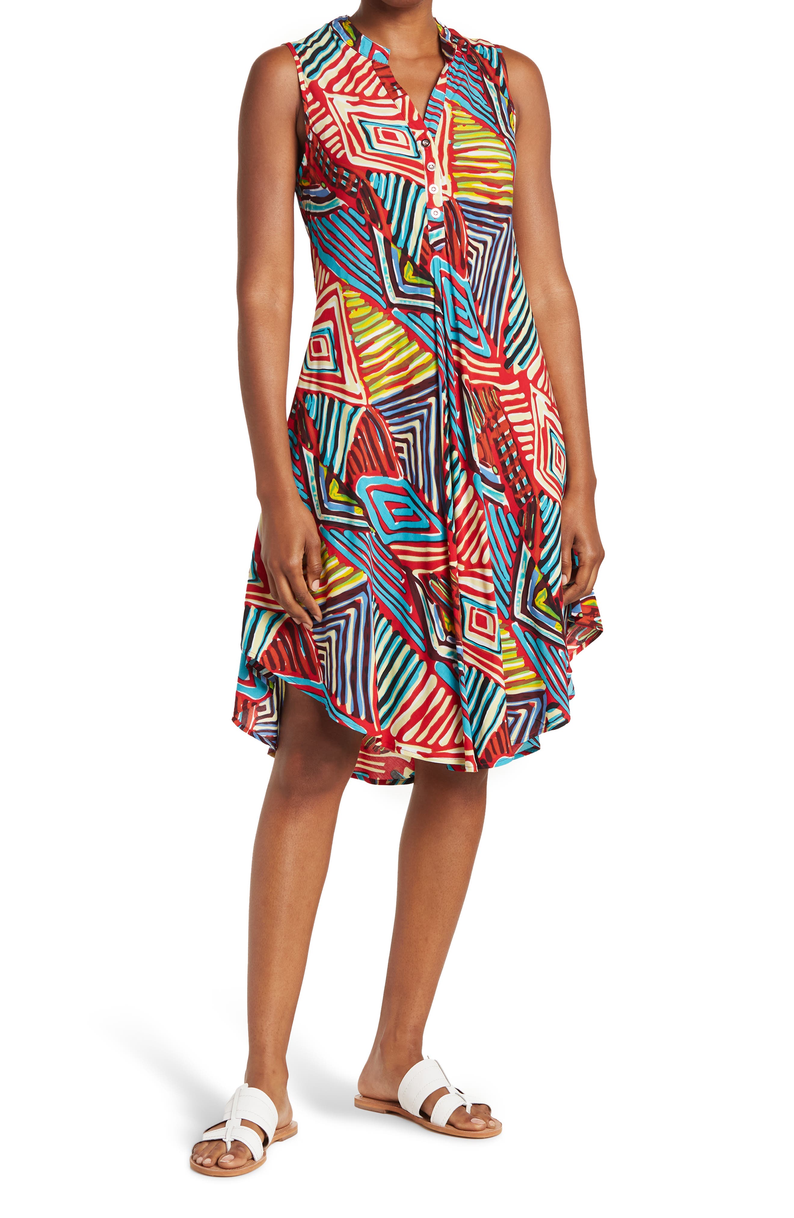 Split Neck Sleeveless Abstract Print Henley Dress (Women) | Nordstromrack