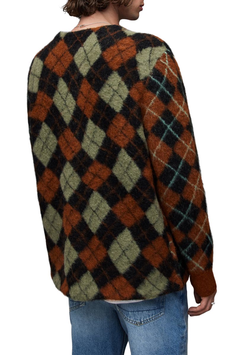 AllSaints Fitzroy Alpaca & Wool Blend Argyle Cardigan | Nordstromrack