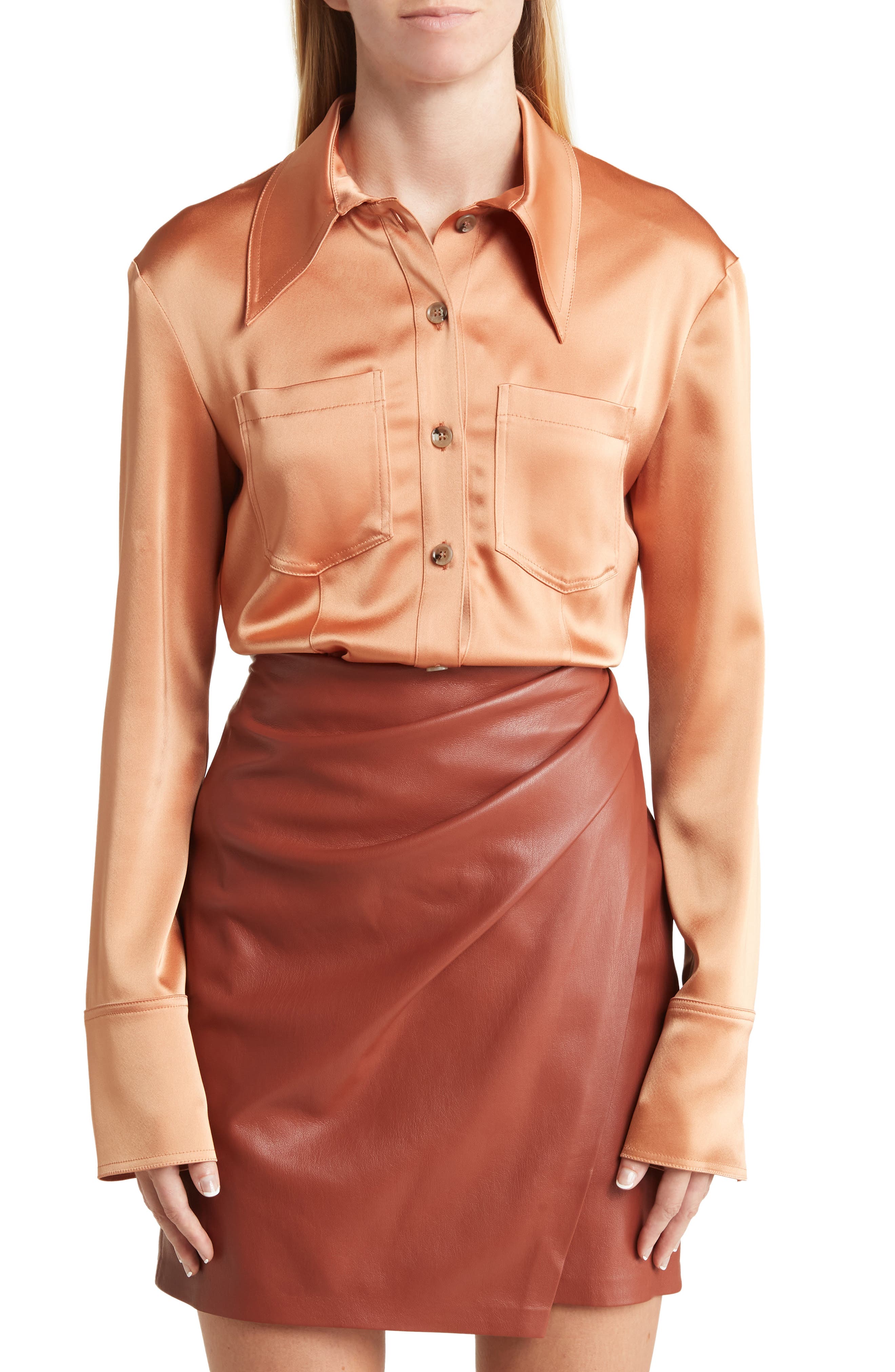 Nanushka Tippi Satin Long Sleeve Blouse | Nordstromrack
