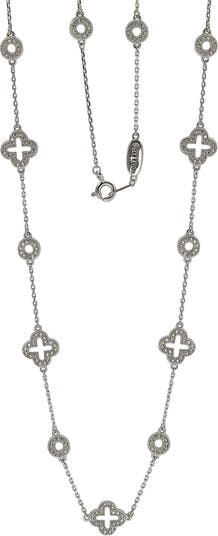 SUZY LEVIAN Sterling Silver Clover & Circle CZ Station Necklace ...