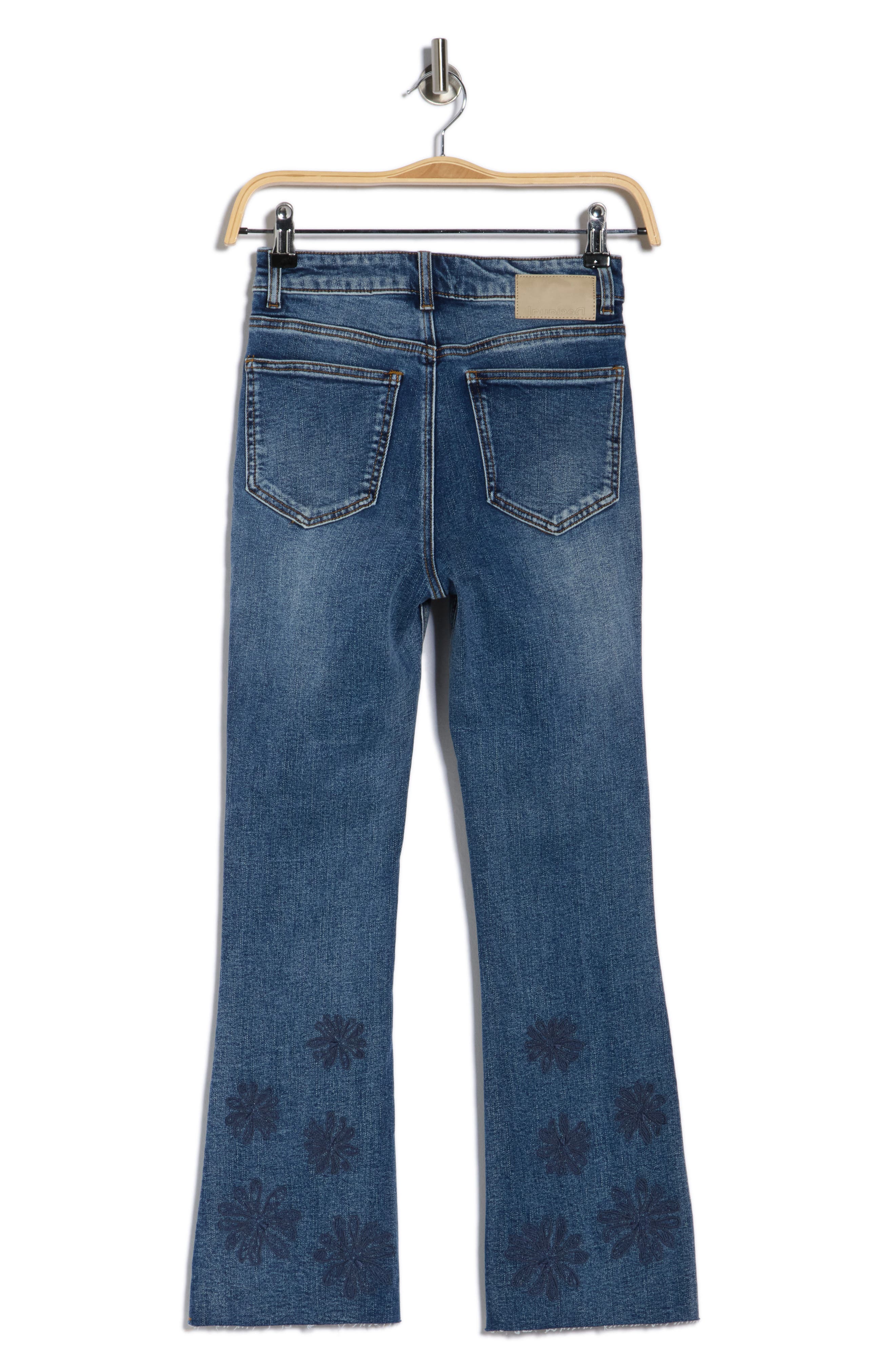 Desigual Floral Embroidered Raw Hem Crop Flare Leg Jeans | Nordstromrack