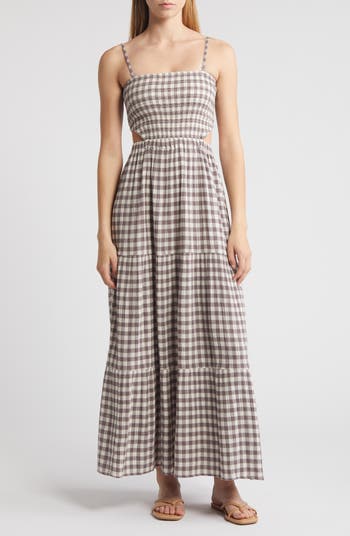 Rip Curl Premium Surf Gingham Cutout Cotton Gauze Maxi Sundress | Nordstrom