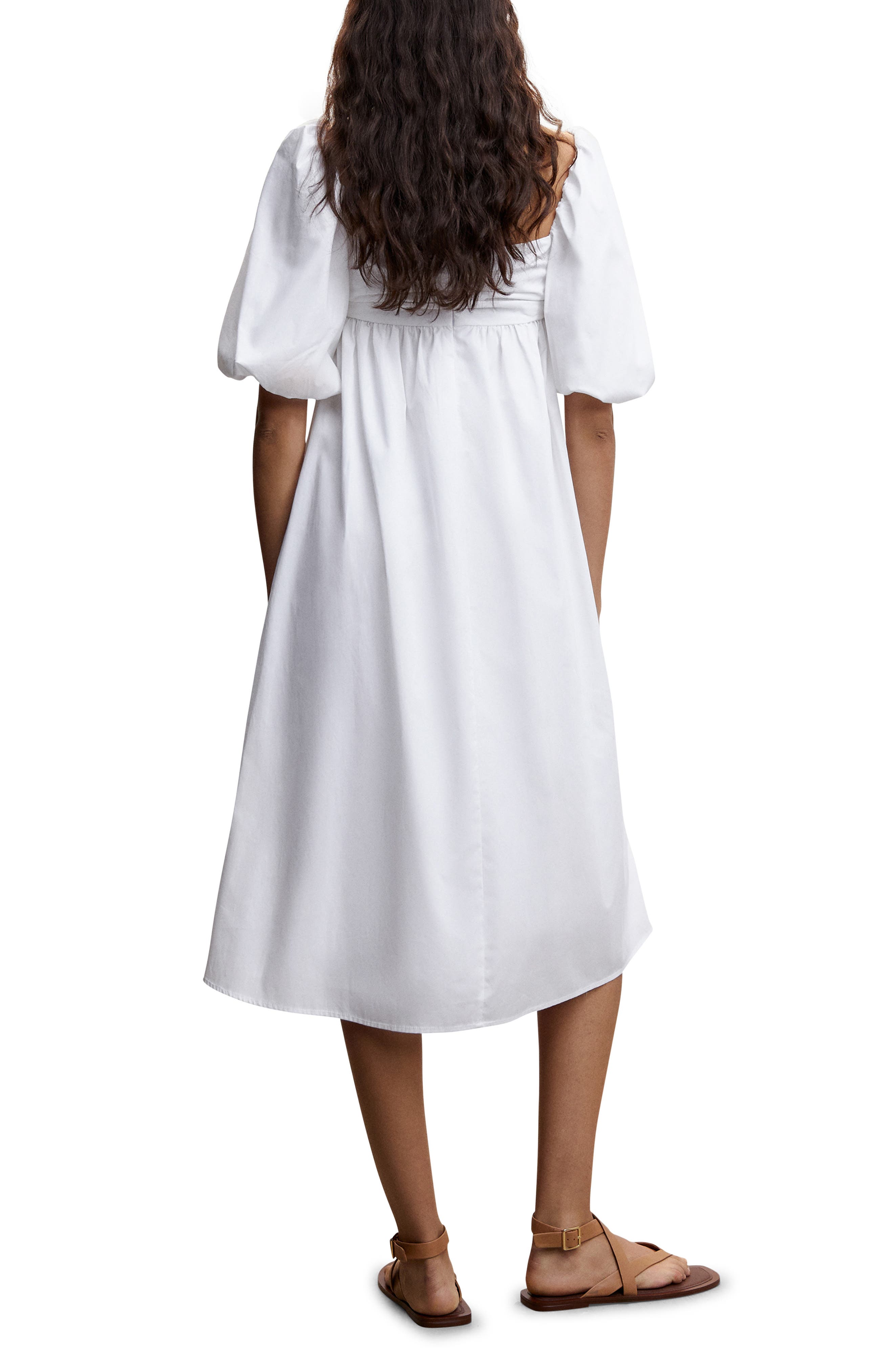 MANGO Puff Sleeve Cotton Poplin Dress | Nordstrom