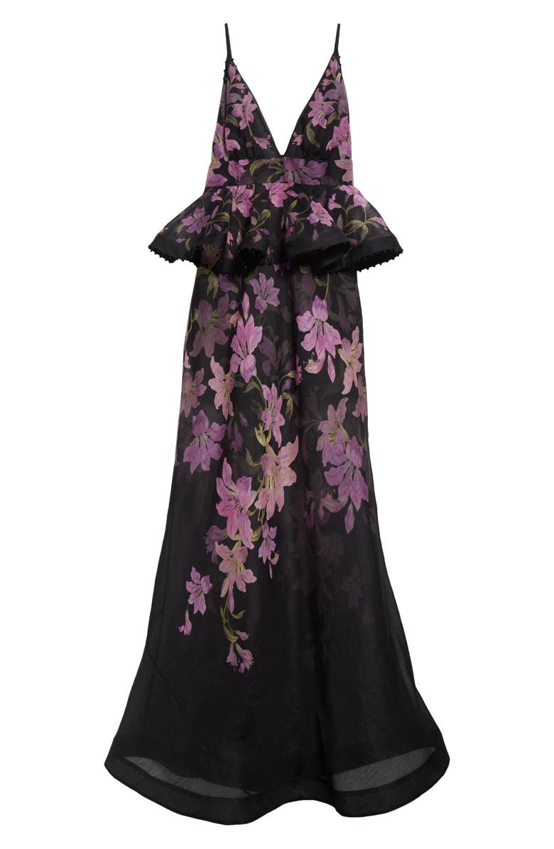 Zimmermann Dawning Floral Linen & Silk Peplum Gown | Nordstromrack