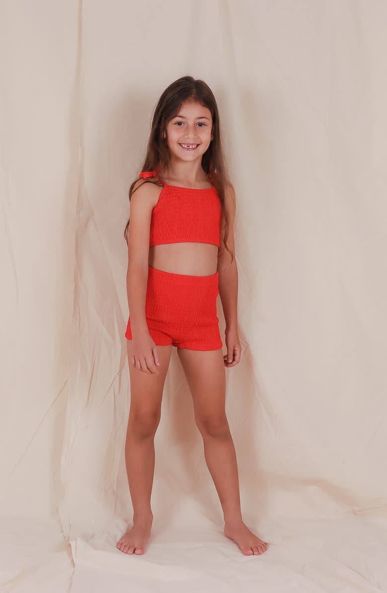 TINY TRIBE Kids' Smocked Tie Shoulder Two-Piece Swimsuit | Nordstromrack