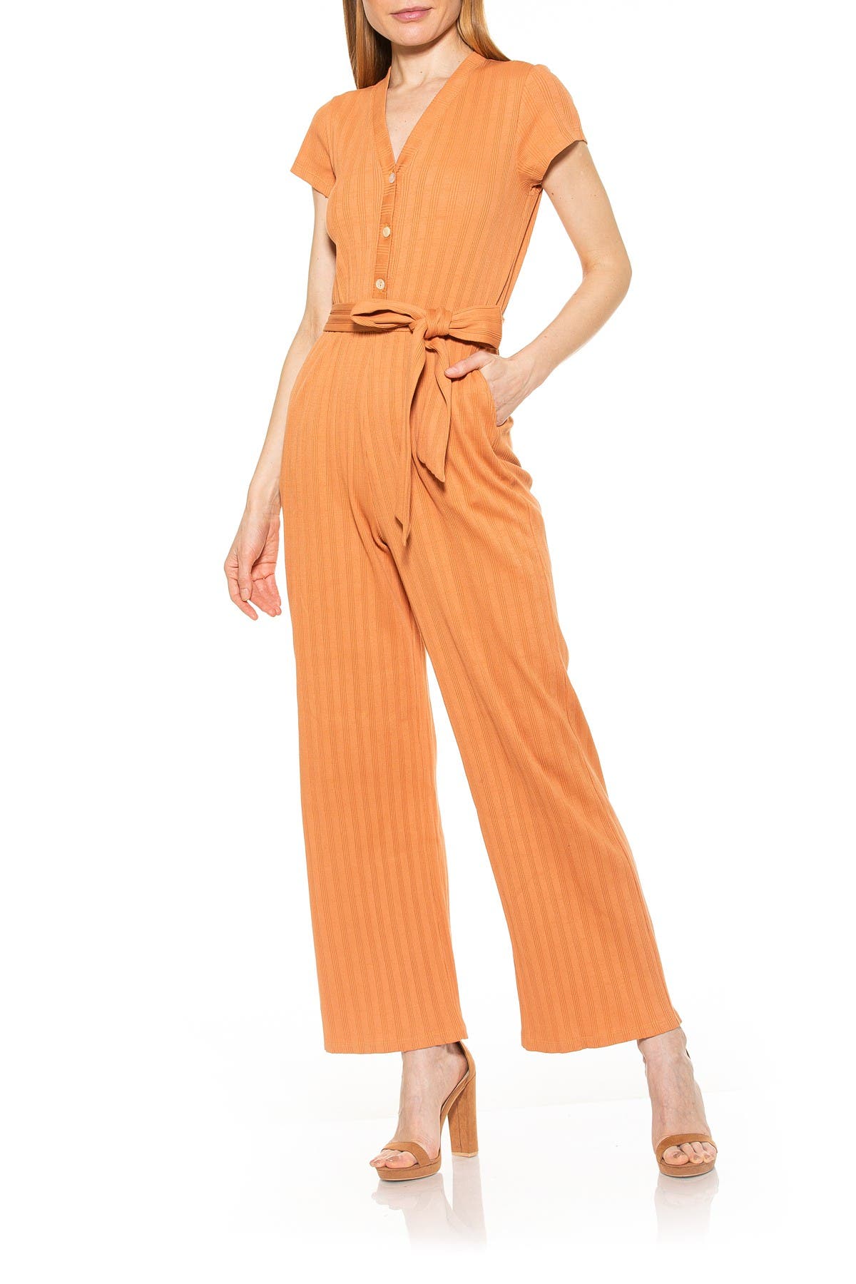 Alexia Admor Ezra Ribbed Button Down Straight Leg Jumpsuit | Nordstromrack