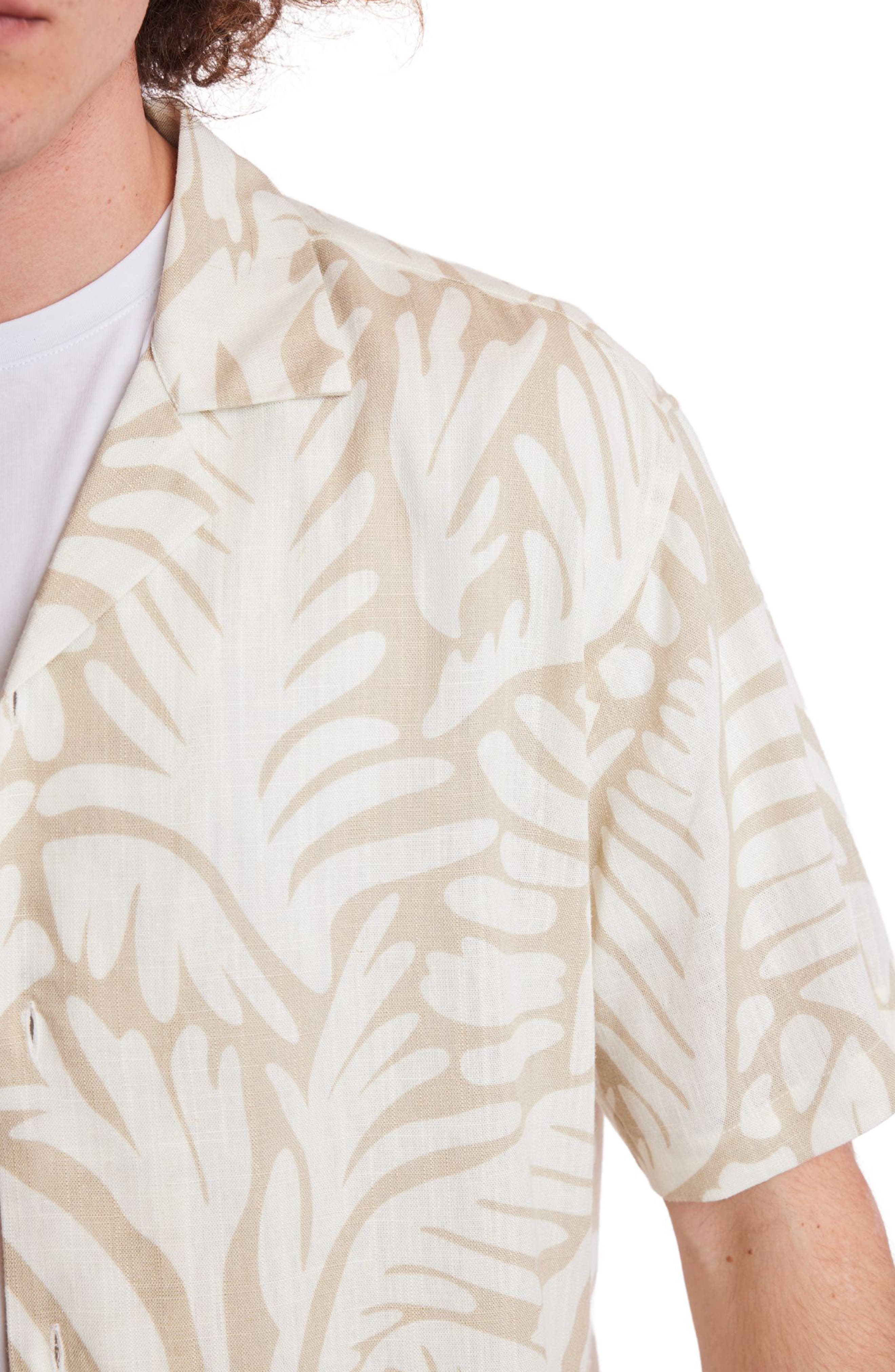 PAISLEY & GRAY Trim Fit Frond Print Linen Blend Camp Shirt | Nordstromrack