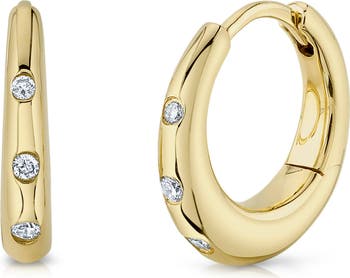RON HAMI 14K Yellow Gold Bezel Diamond Huggie Hoop Earrings - 0.12ct ...