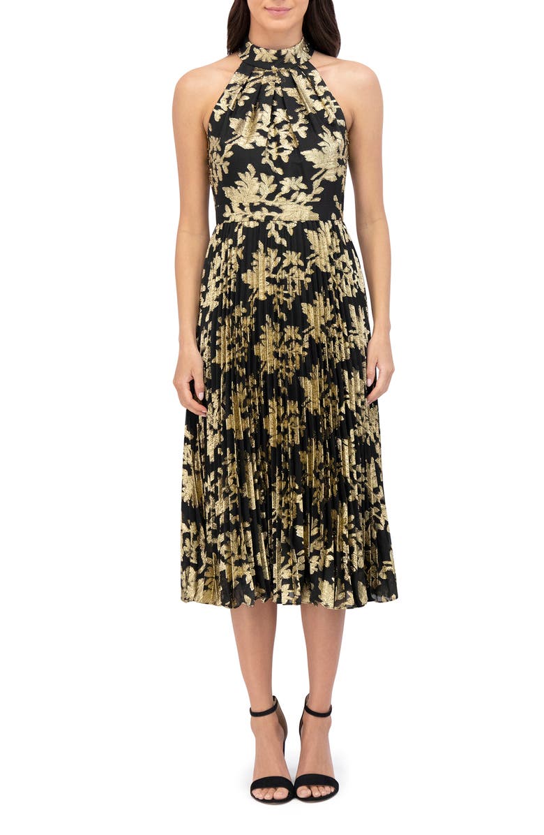 Eliza J Metallic Pleated Cocktail Midi Dress | Nordstromrack
