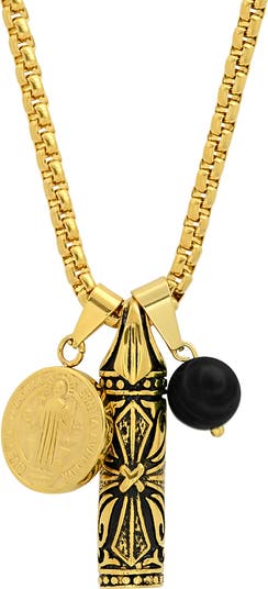 HMY JEWELRY Men's 18K Gold Plated Stainless Steel Mixed Charm Pendant ...