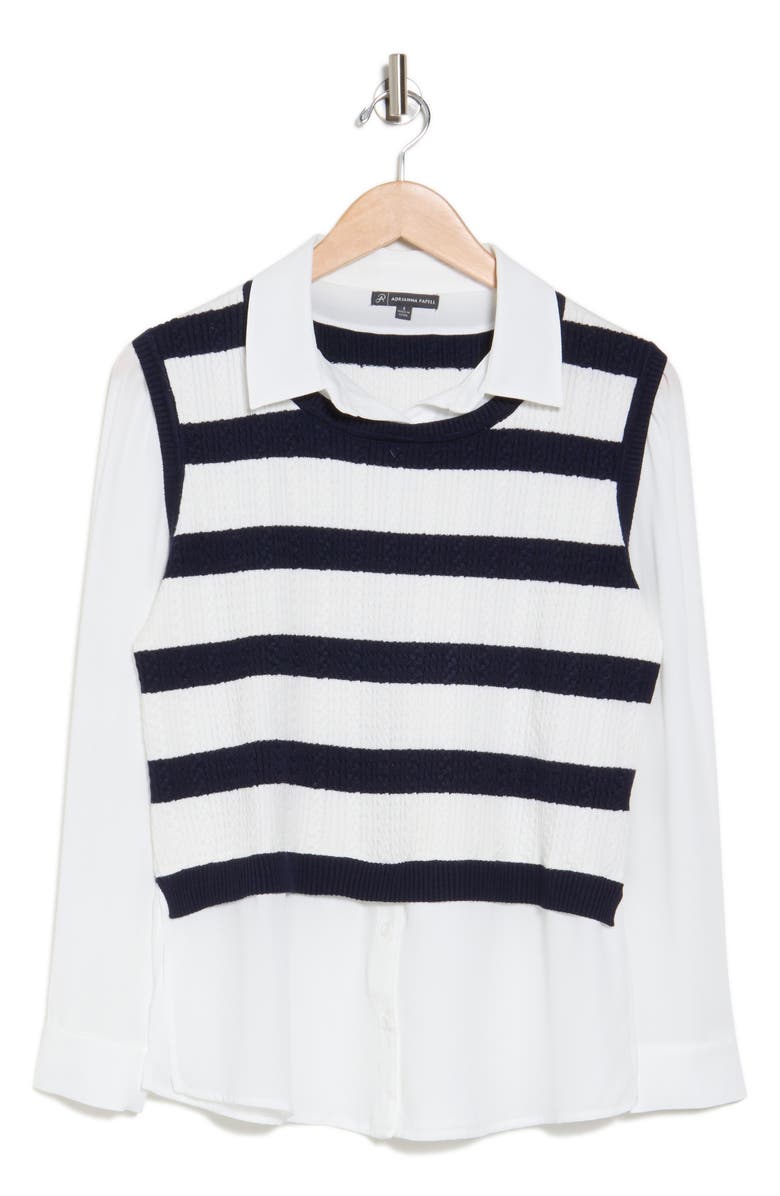 Adrianna Papell Stripe Cable Knit Long Sleeve Twofer Vest | Nordstromrack