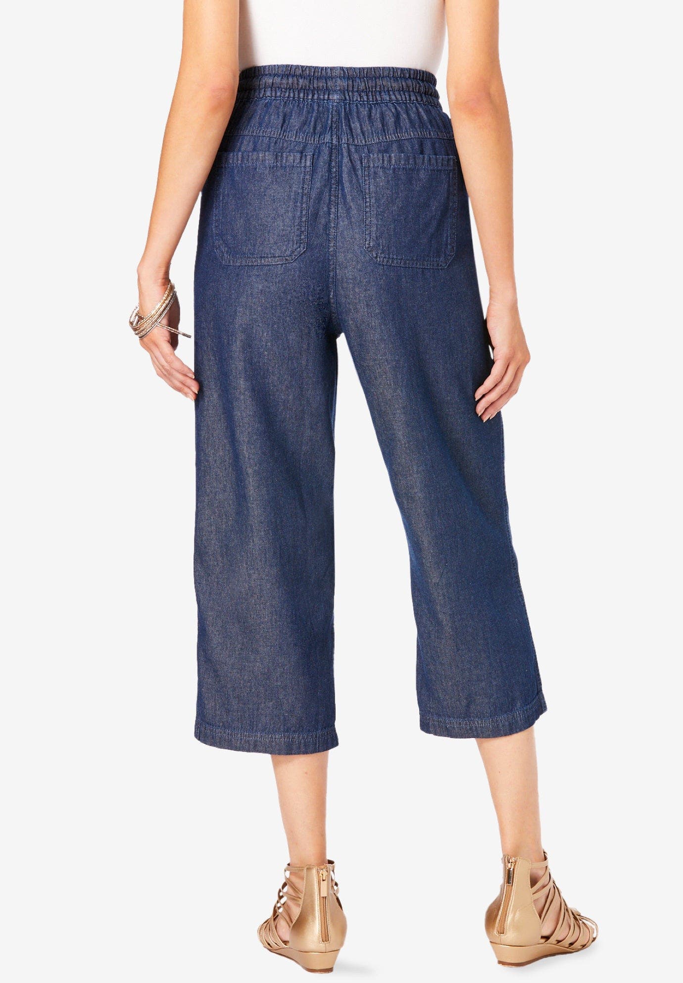 Roaman's Plus Size Chambray Wide Leg Capri Pant | Nordstrom