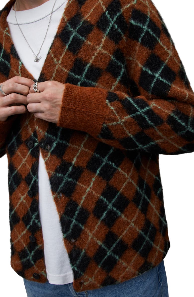 AllSaints Fitzroy Alpaca & Wool Blend Argyle Cardigan | Nordstromrack