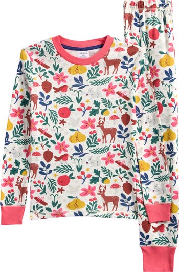 Mini Boden Kids' Woodland Print Fitted Two-Piece Cotton Pajamas | Nordstrom