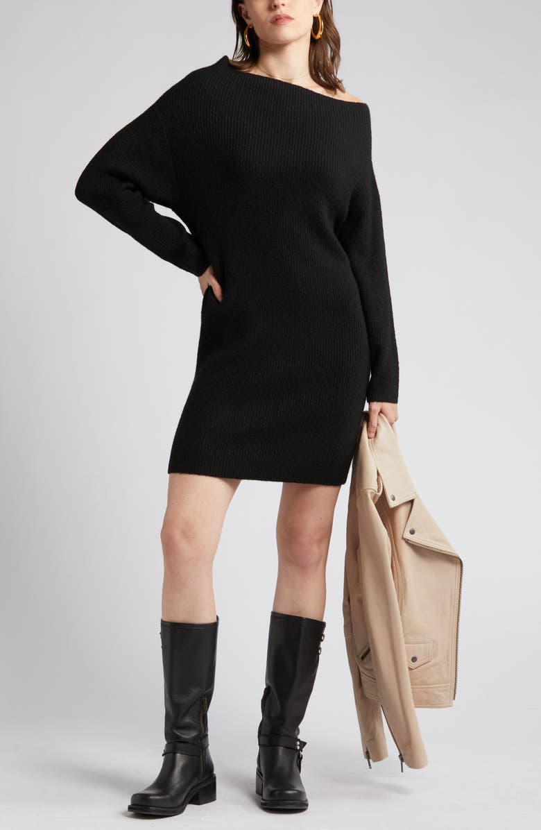 Treasure & Bond One-Shoulder Long Sleeve Rib Sweater Dress | Nordstromrack