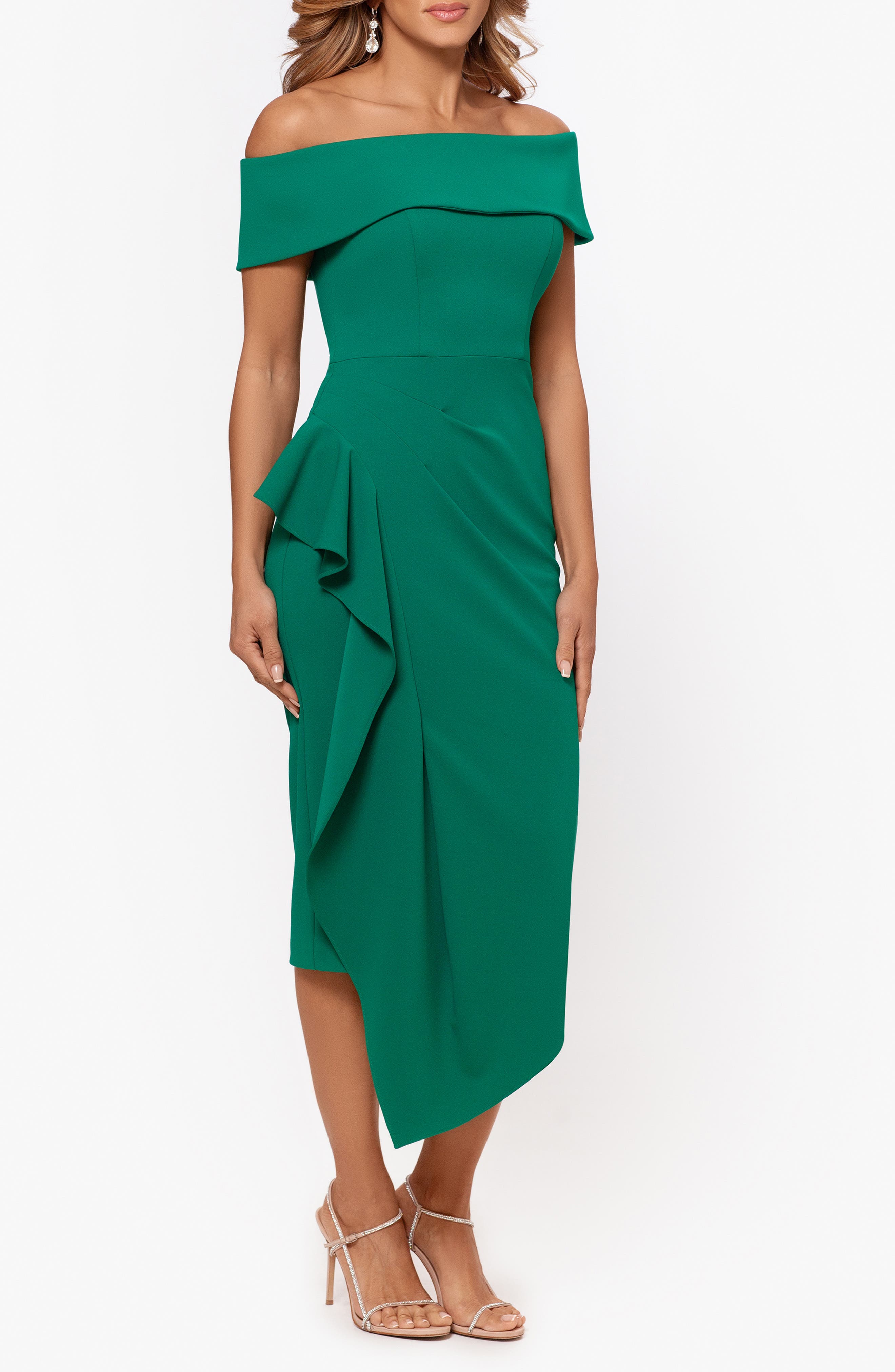 Betsy & Adam Ruffle Off the Shoulder Cocktail Midi Dress | Nordstrom