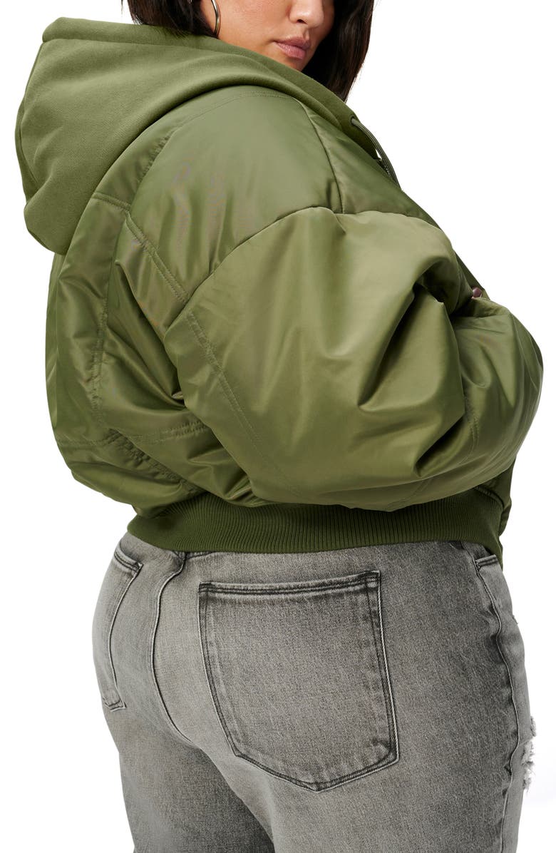 Good American Hooded Crop Nylon Puffer Jacket | Nordstromrack
