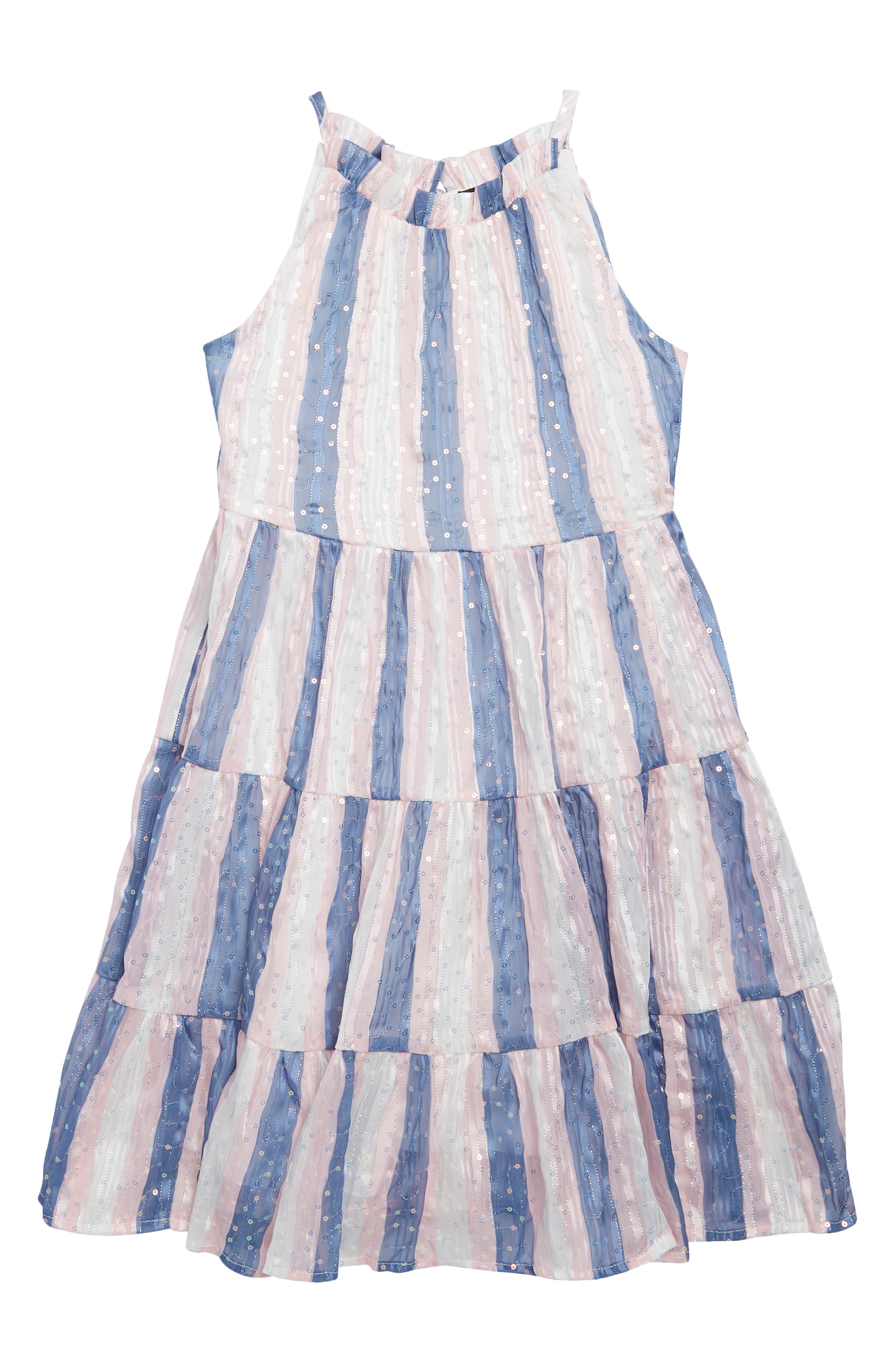 Ava & Yelly Kids' Sequin Shadow Stripe Tiered Dress | Nordstrom