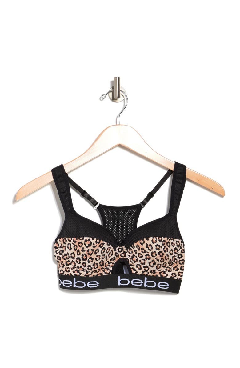 bebe Leopard Print Mesh Racerback Underwire Bra | Nordstromrack