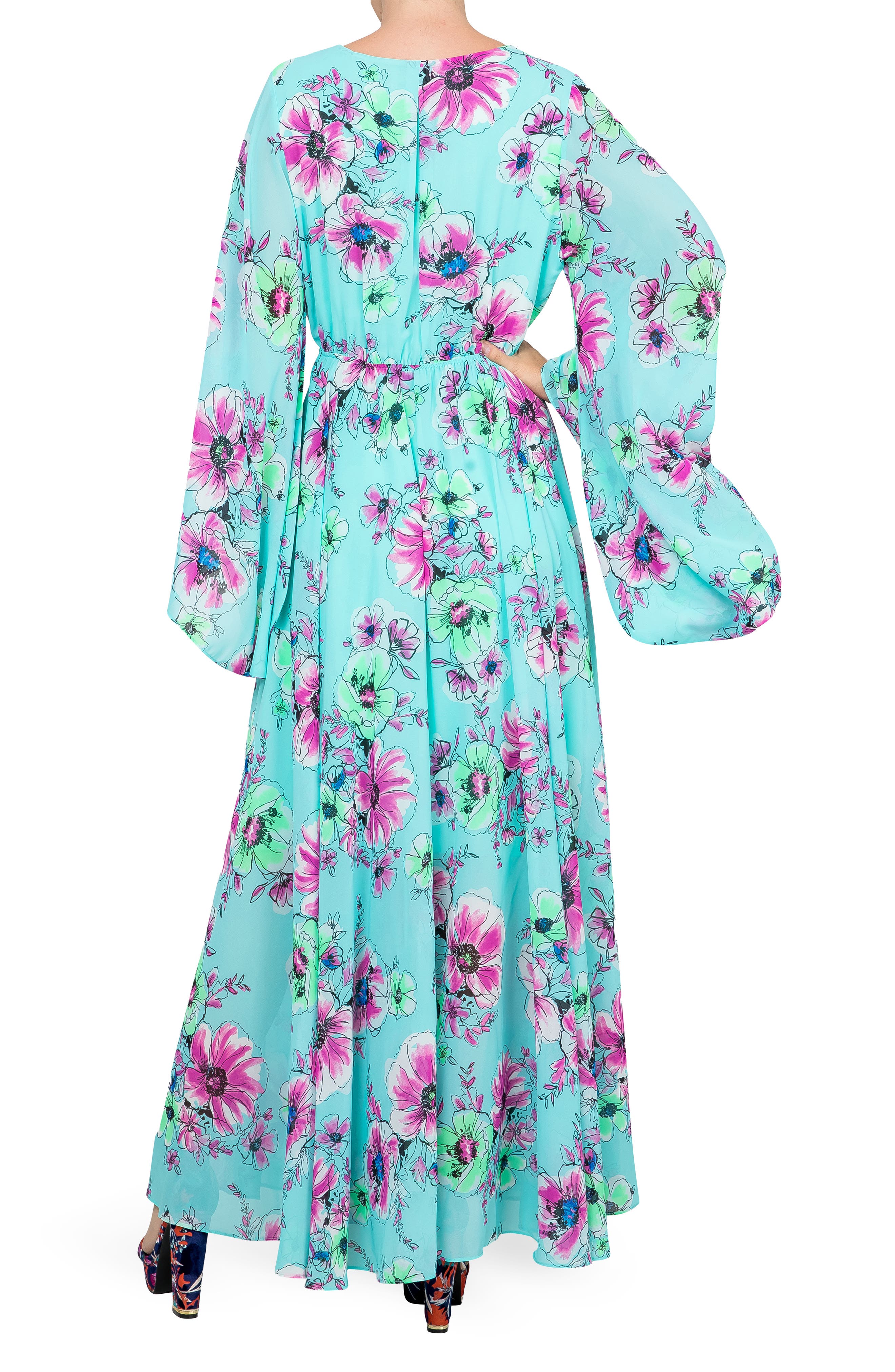 MEGHAN LA Sunset Floral Print Bell Sleeve Maxi Dress | Nordstromrack