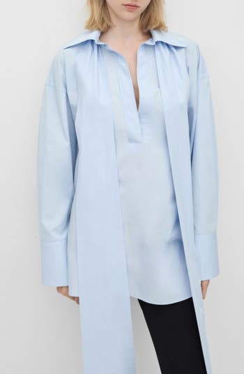 MANGO Split Neck Shirt with Sash | Nordstrom
